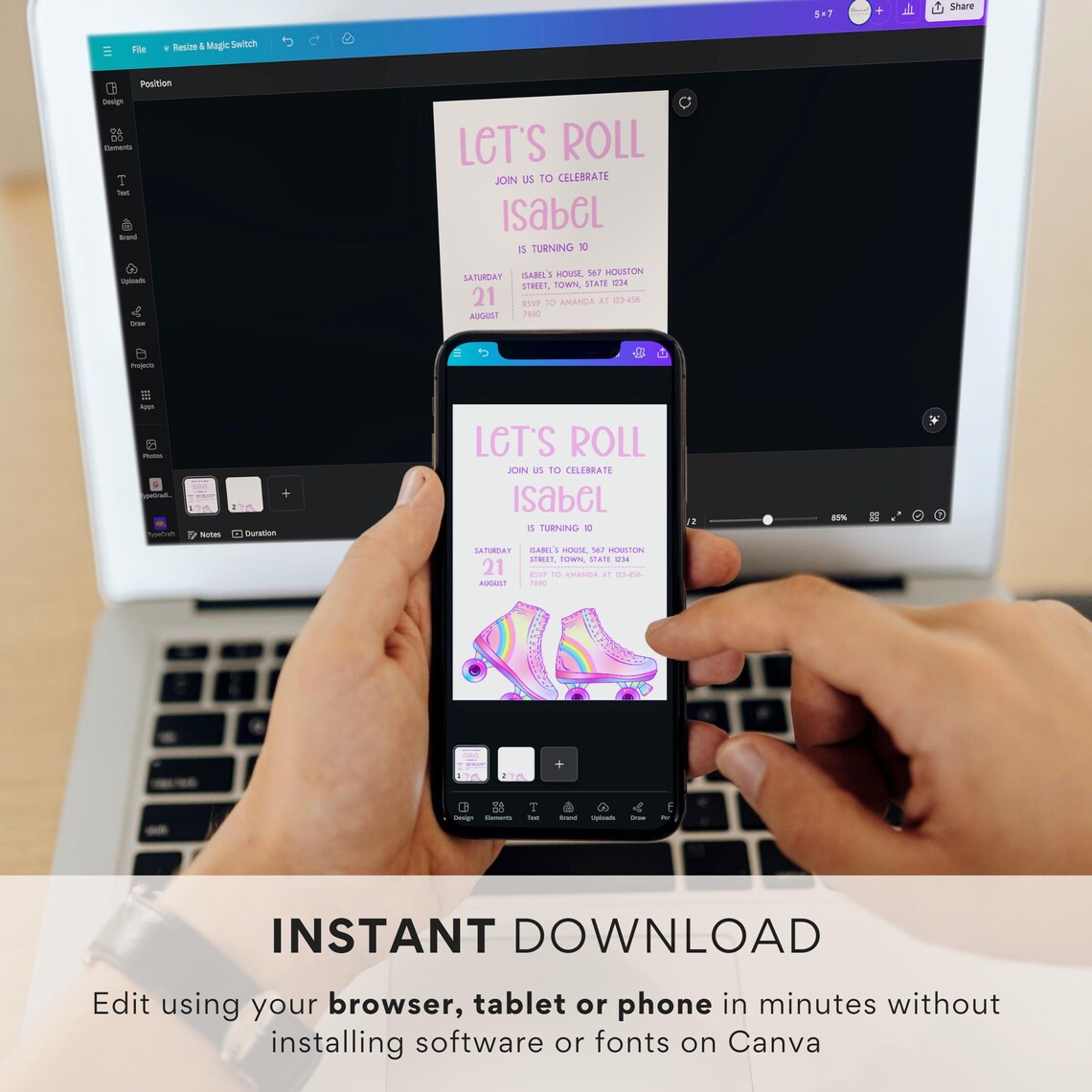 Skate Party Birthday Invitation Template, Lets Roll Invite, Roller ...