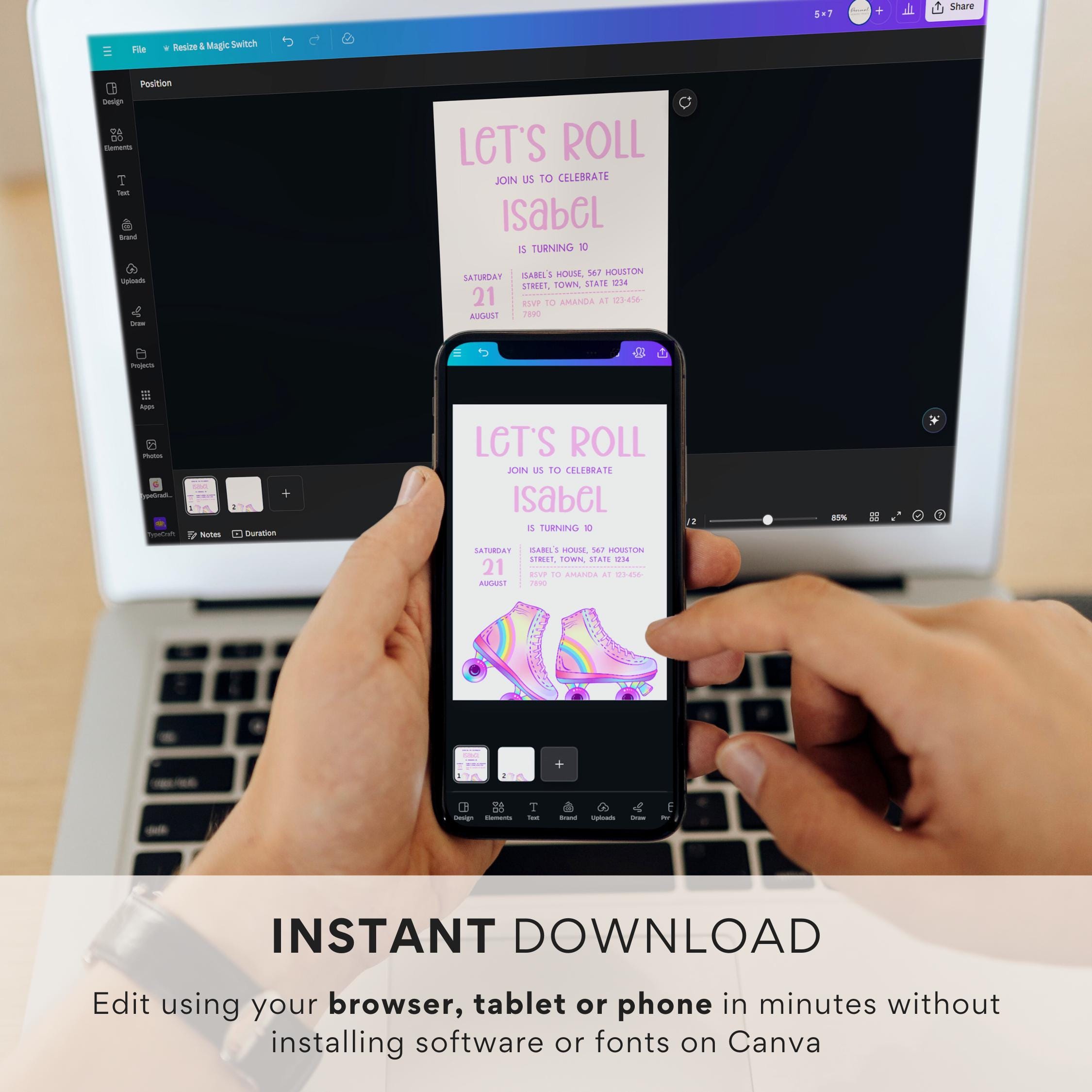 Skate Party Birthday Invitation Template, Lets Roll Invite, Roller ...