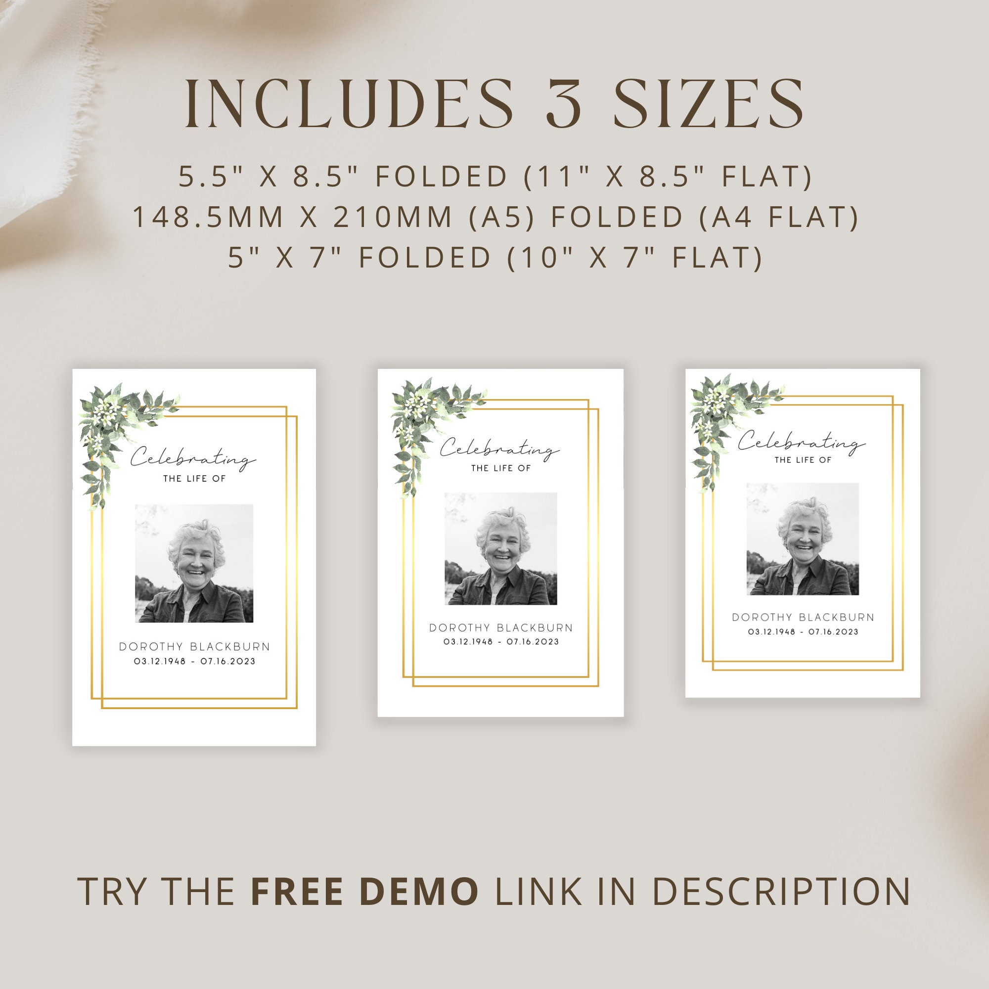 Greenery Funeral Program Template, Floral Memorial Service Booklet ...