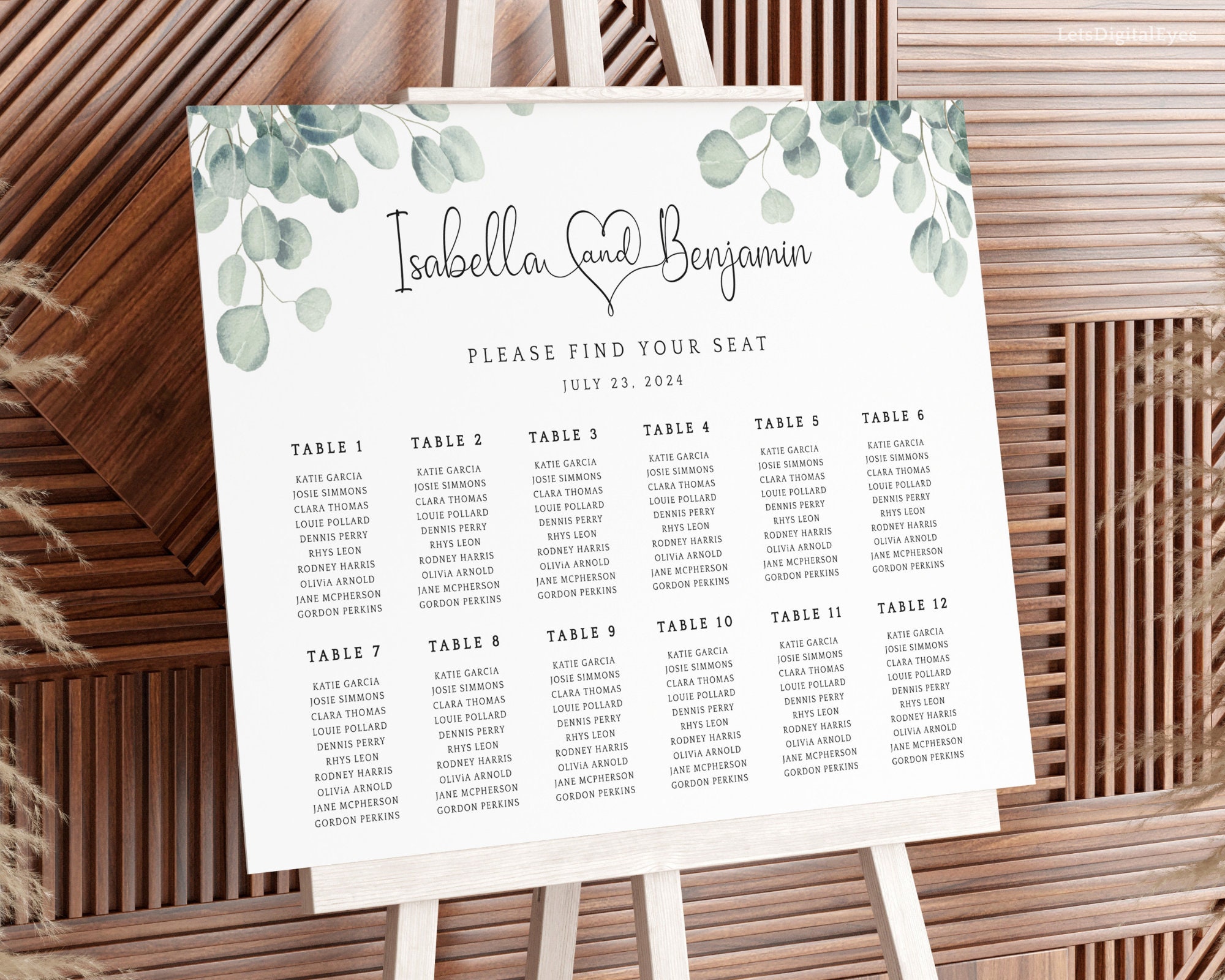 Eucalyptus Seating Chart Wedding Seating Chart Template - Etsy
