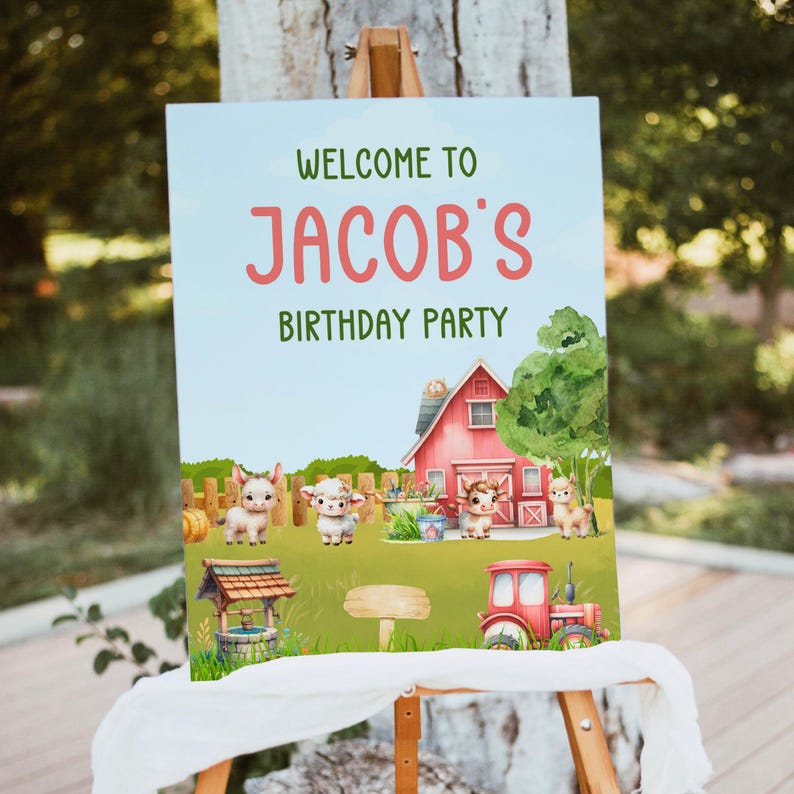 Farm Birthday Poster for Kids, Barn Animals Welcome Sign Template ...