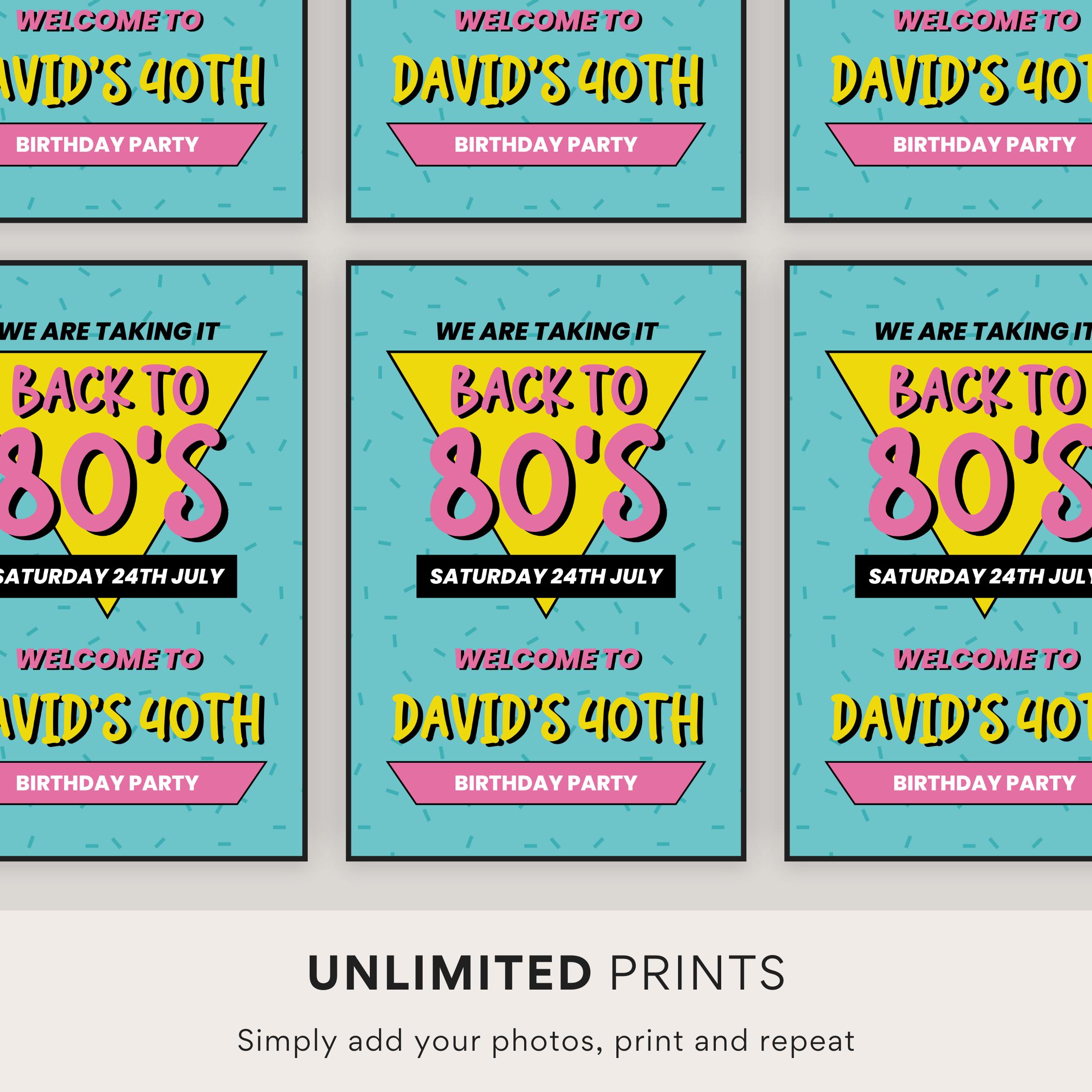 Back to the 80s Party Sign, 80s Birthday Welcome Poster, 80s Theme ...