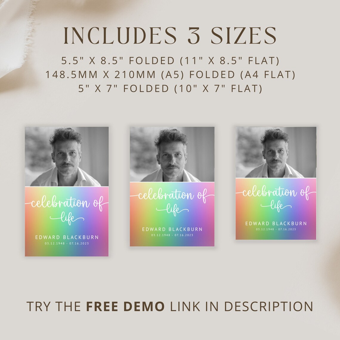 Pride Funeral Program Template Rainbow Obituary Personalized Funeral ...