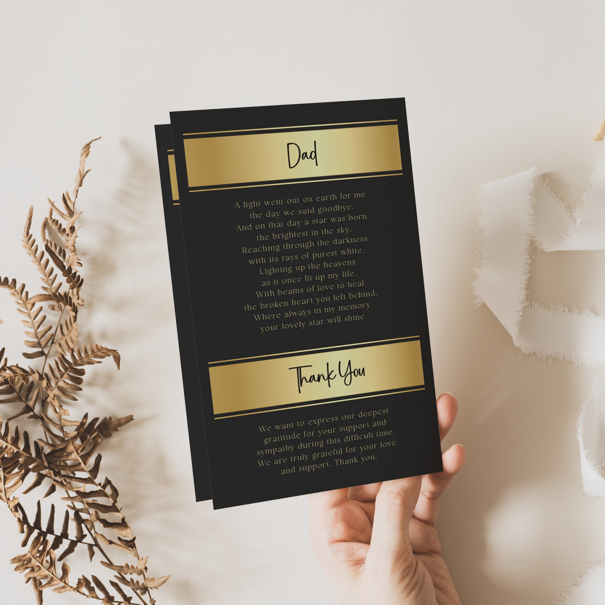 Luxury Funeral Program Template for Man, Black Gold Obituary Template ...