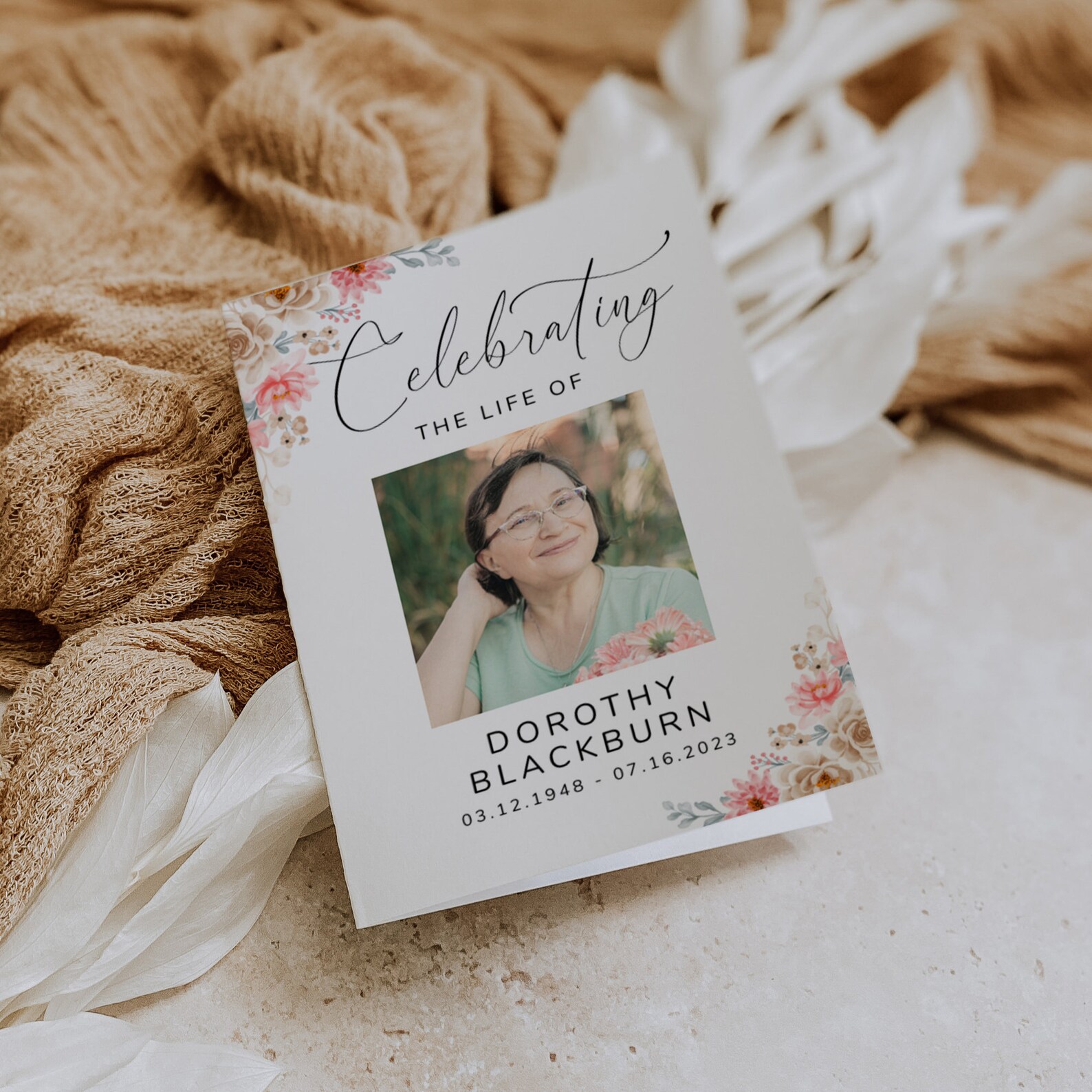Editable Funeral Program Template, Floral Memorial Program, DIY ...