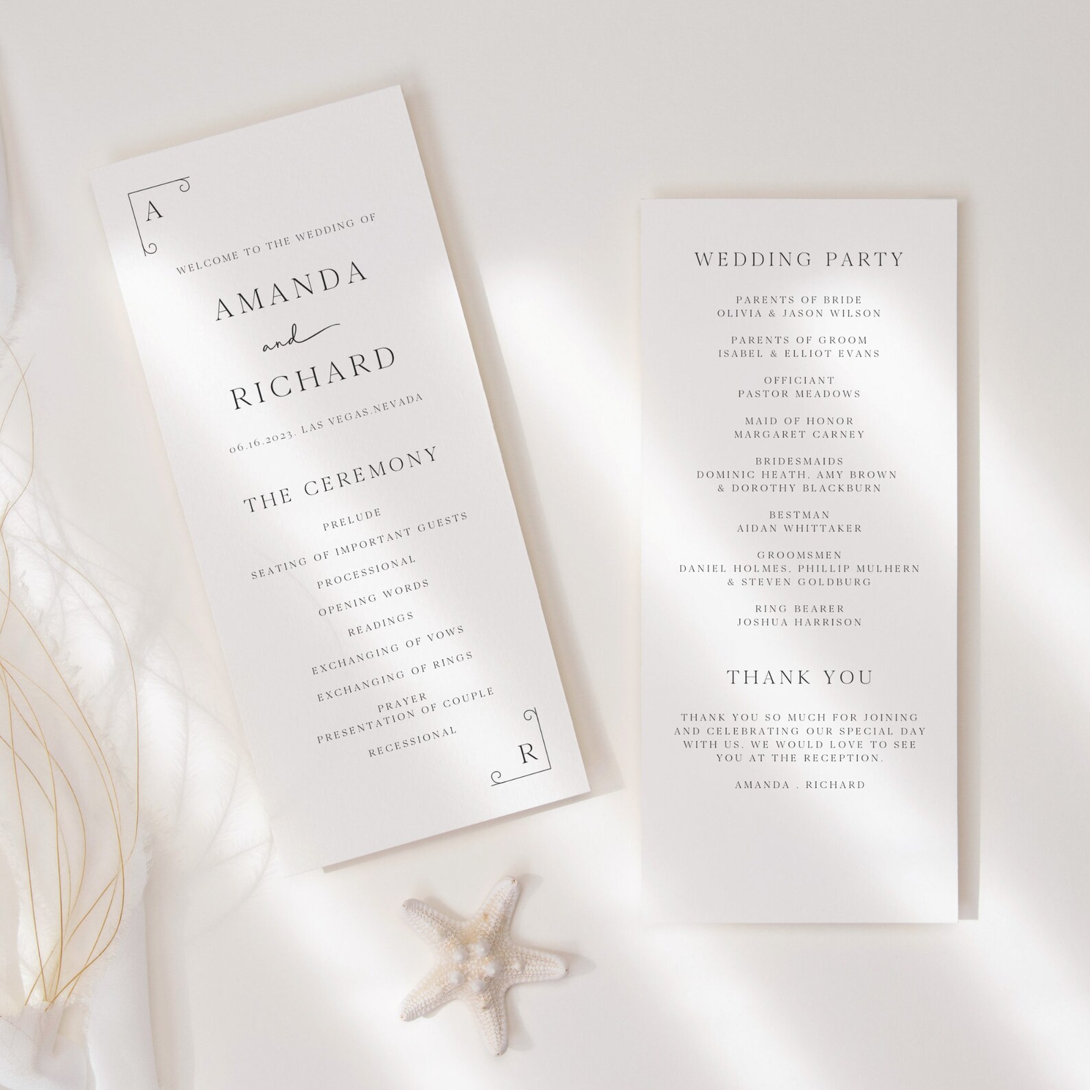 Elegant Wedding Program Template, Minimalist Wedding Timeline, Modern ...