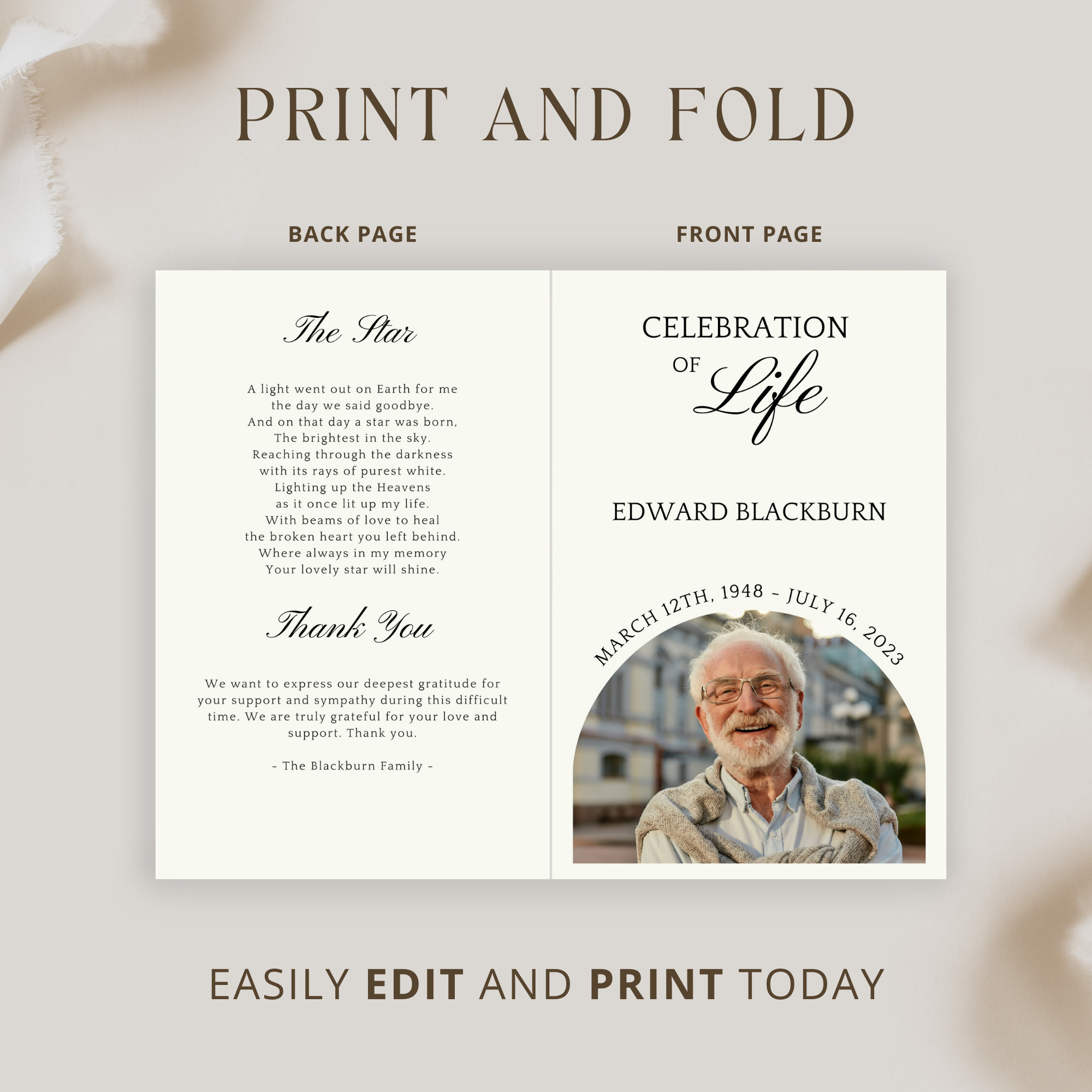 Modern Obituary Template, Funeral Program Template, Memorial Program ...