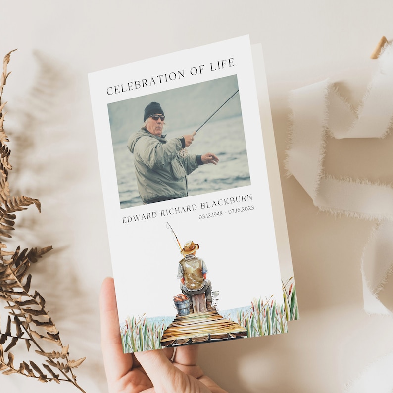 Gone Fishing Funeral Program Template for Man, Anglers Memorial Service ...
