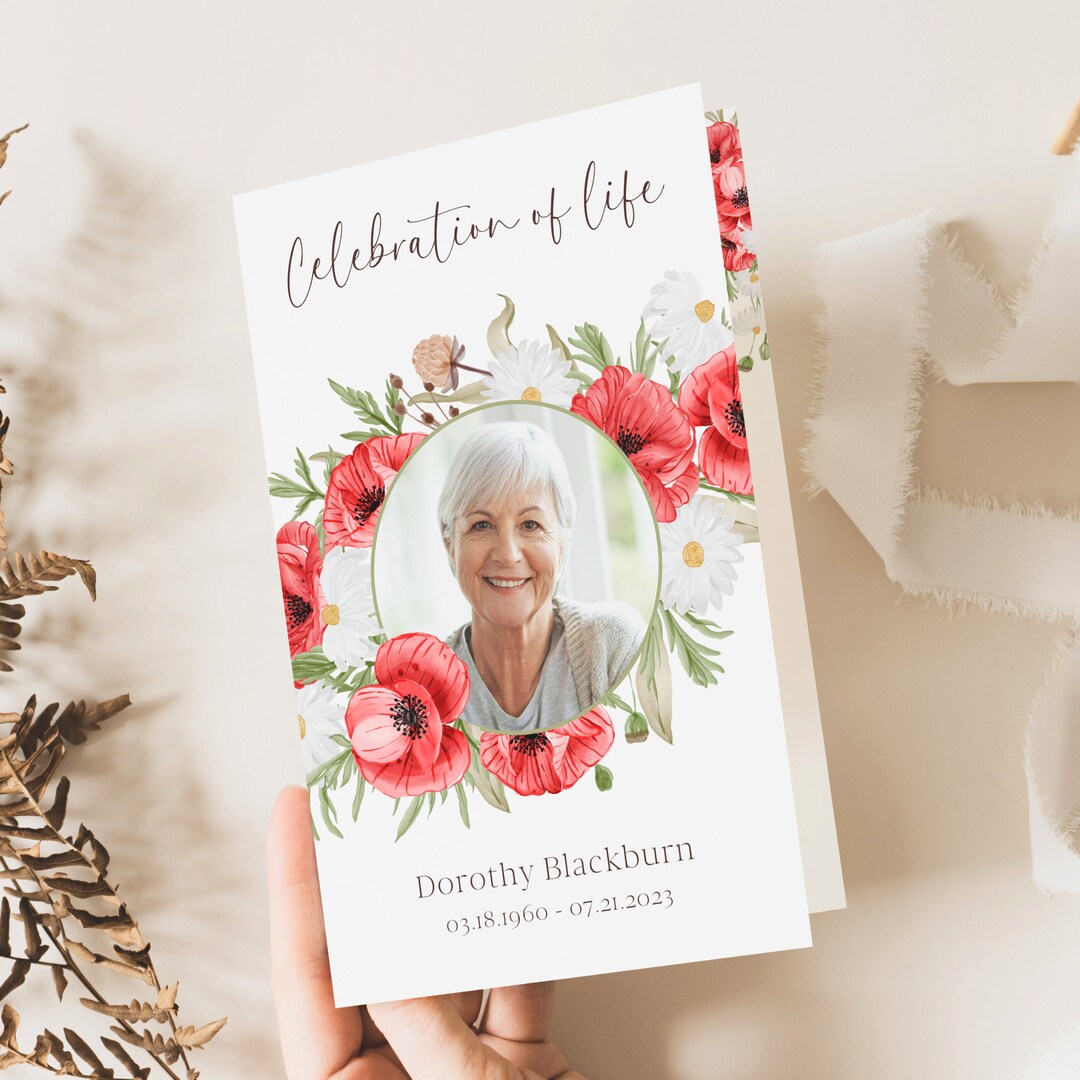 Funeral Obituary Template, Poppy Memorial Service Program, Celebration ...