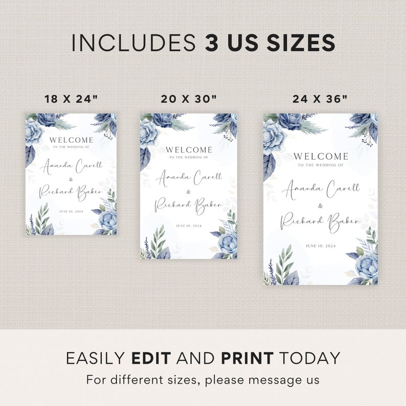Blue Wedding Sign Template, Dusty Signage for Bride and Groom, Welcome ...