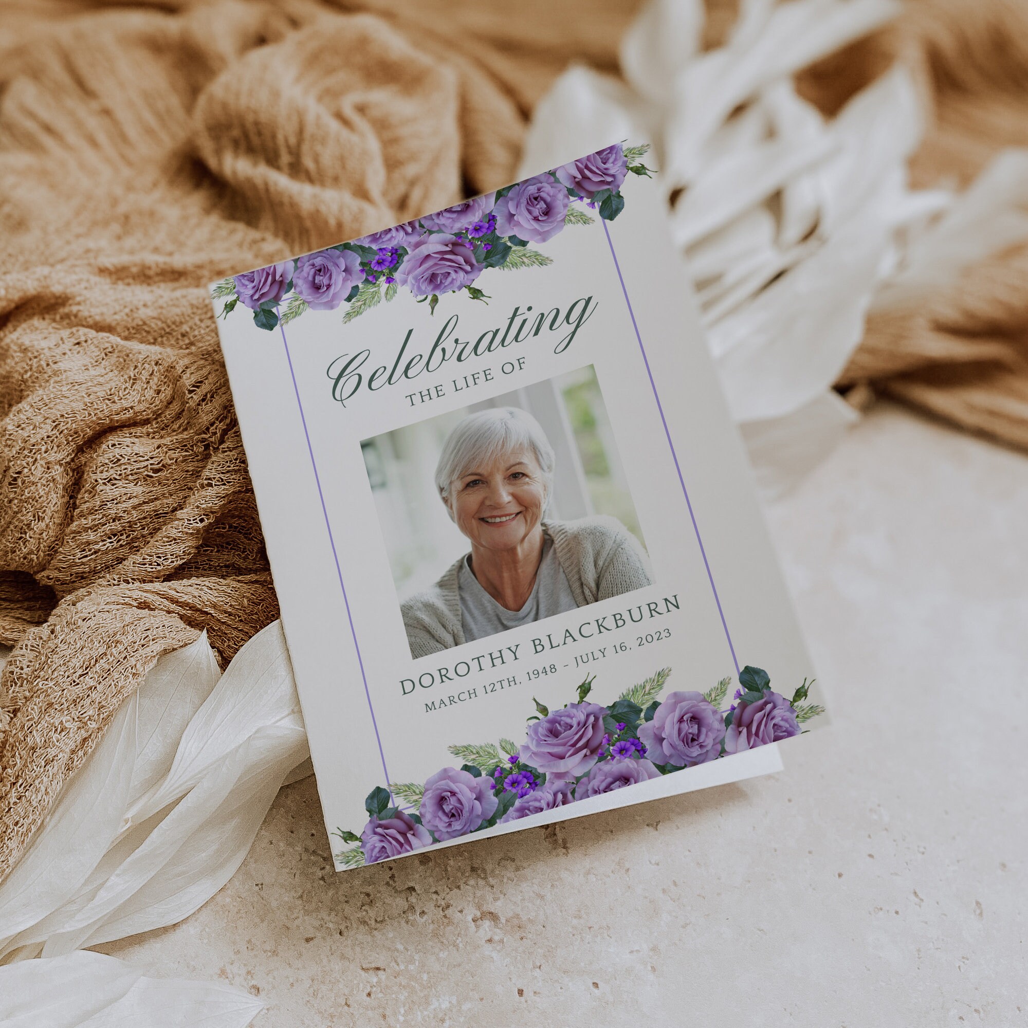 Peony Funeral Program Template, Memorial Service, Obituary Template ...