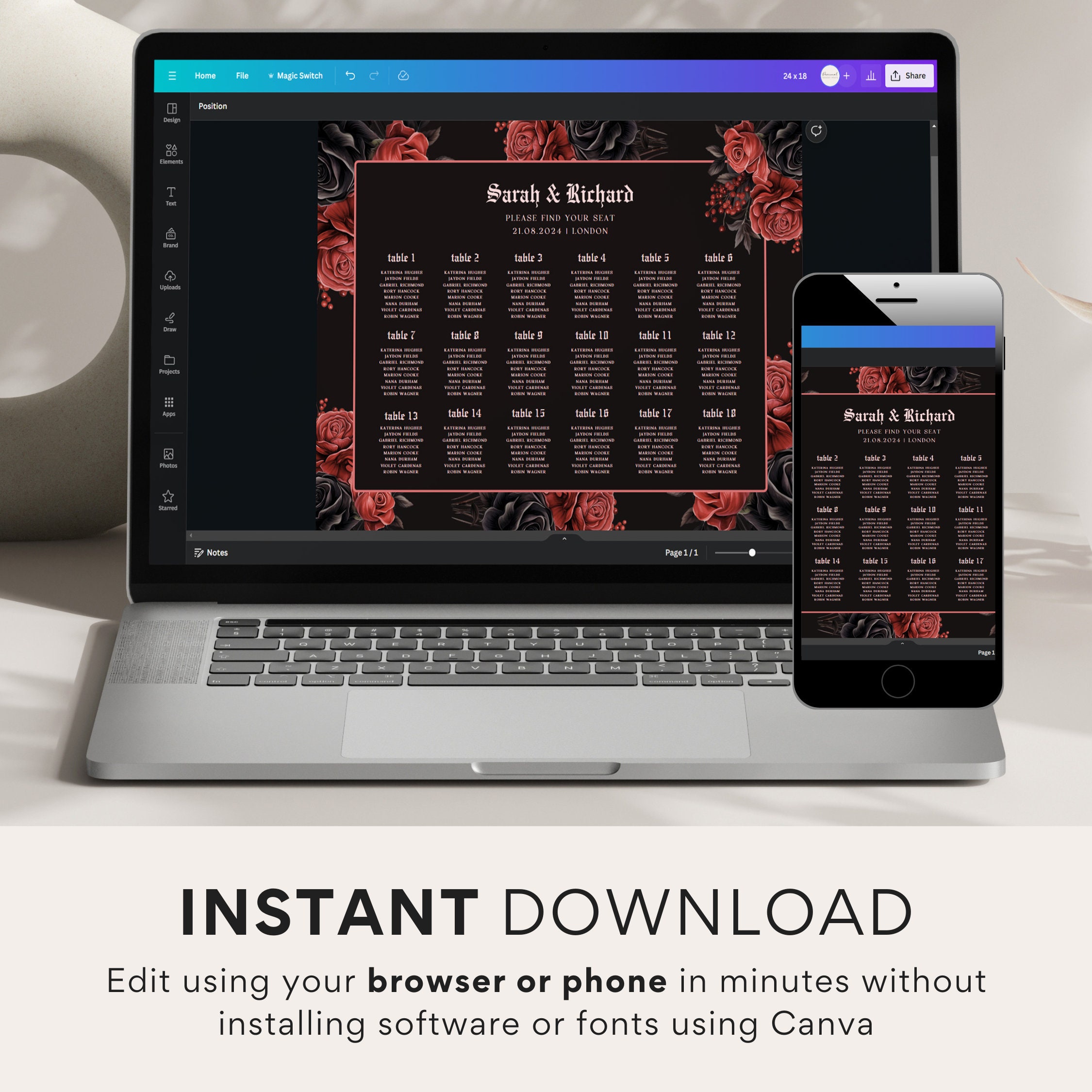 Medieval Wedding Seating Chart Template, Gothic Arrangement Board ...