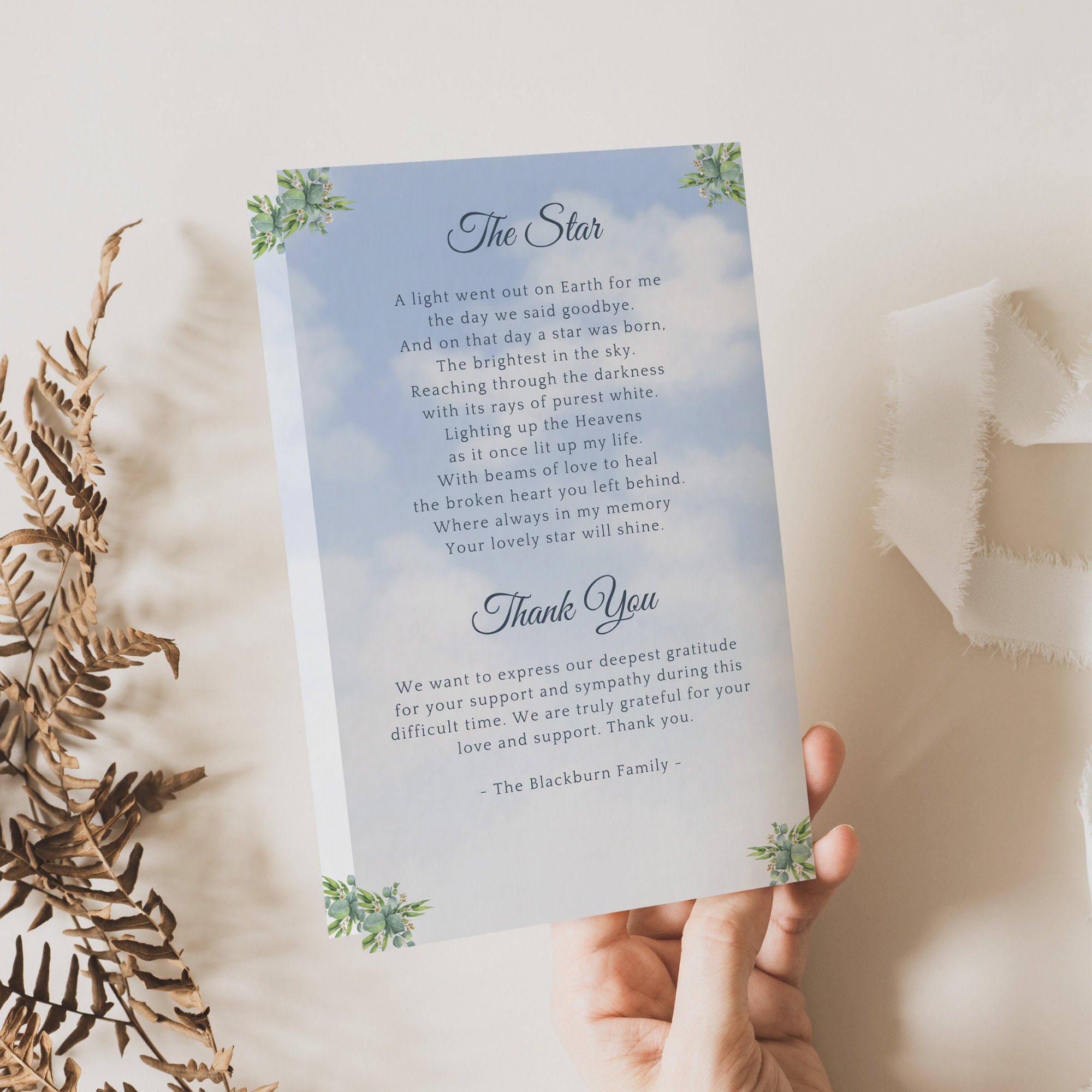 Blue Sky Funeral Program Template, Dove Funeral Program, Template for ...