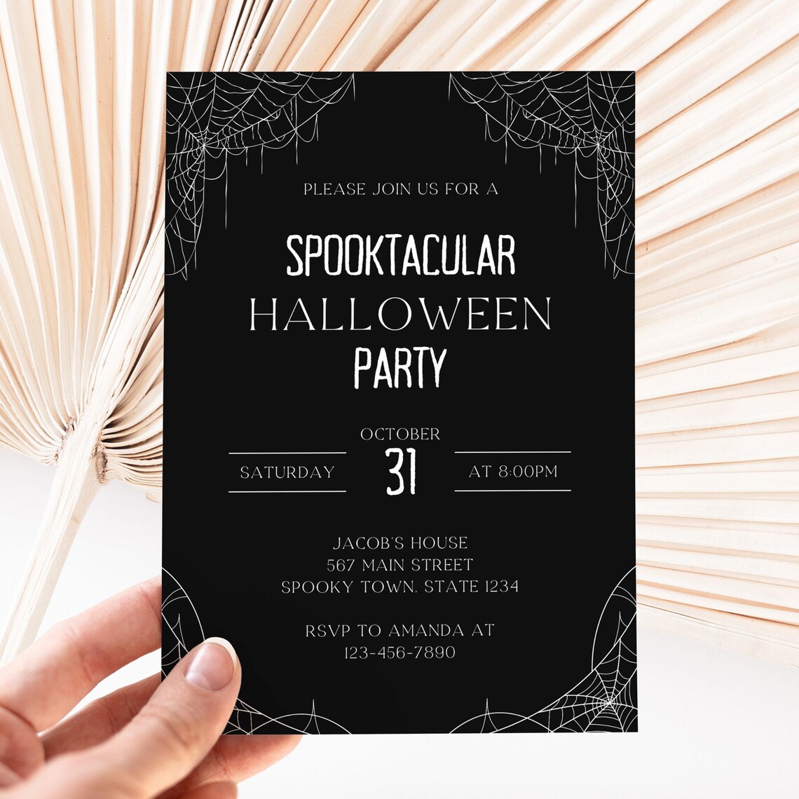 Spider Halloween Party Invitation Template, Gothic Halloween Stationary ...
