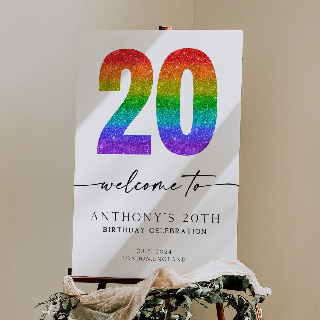 Rainbow 20th Birthday Poster, Welcome Sign Party Decor, Pride Birthday ...
