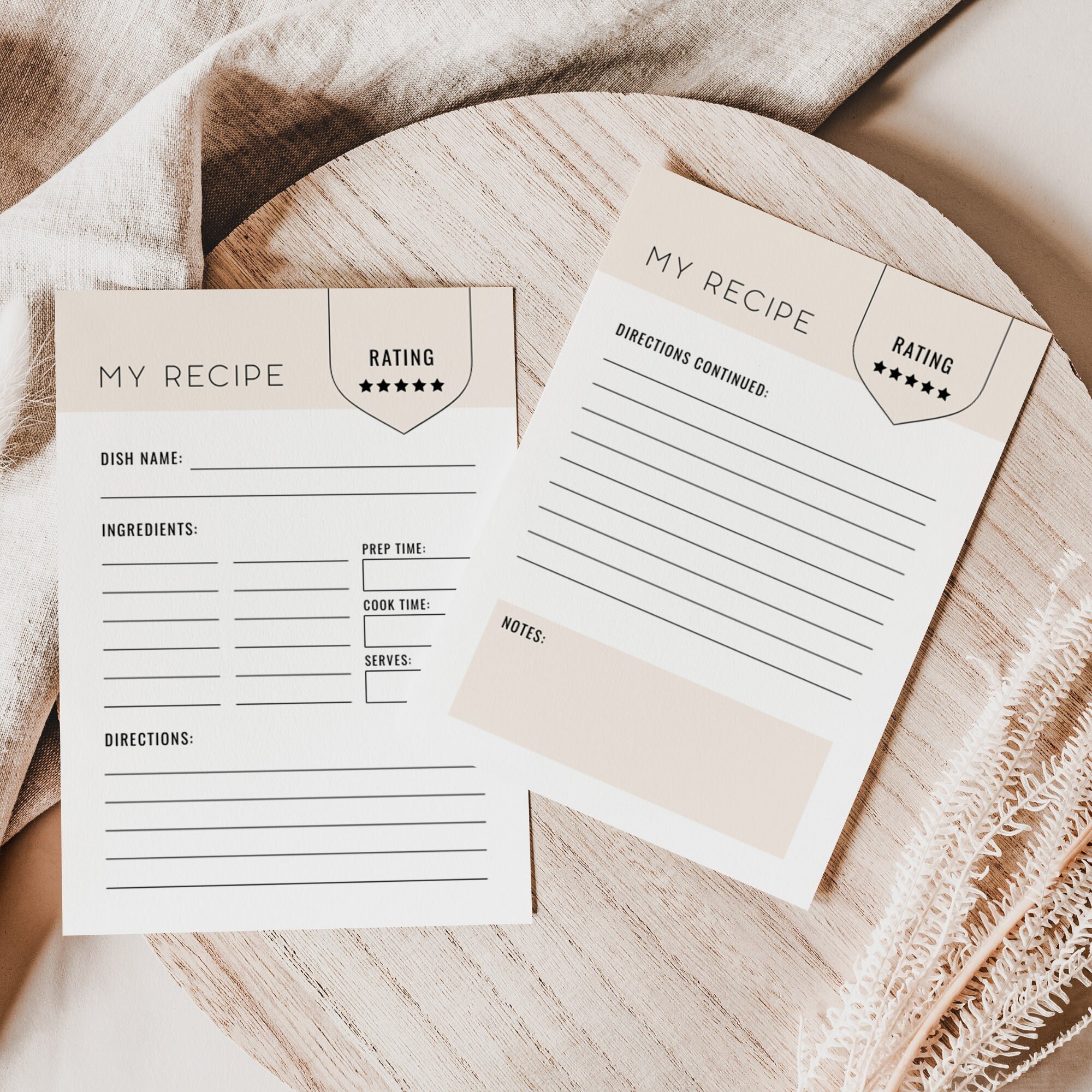 Blank Recipe Card Template, Minimal Food Planner, Simple Recipe Journal ...