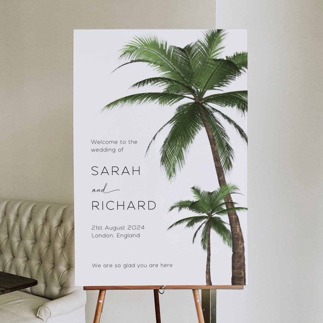 Tropical Wedding Welcome Sign, Palm Tree Ceremony Poster, Beach ...