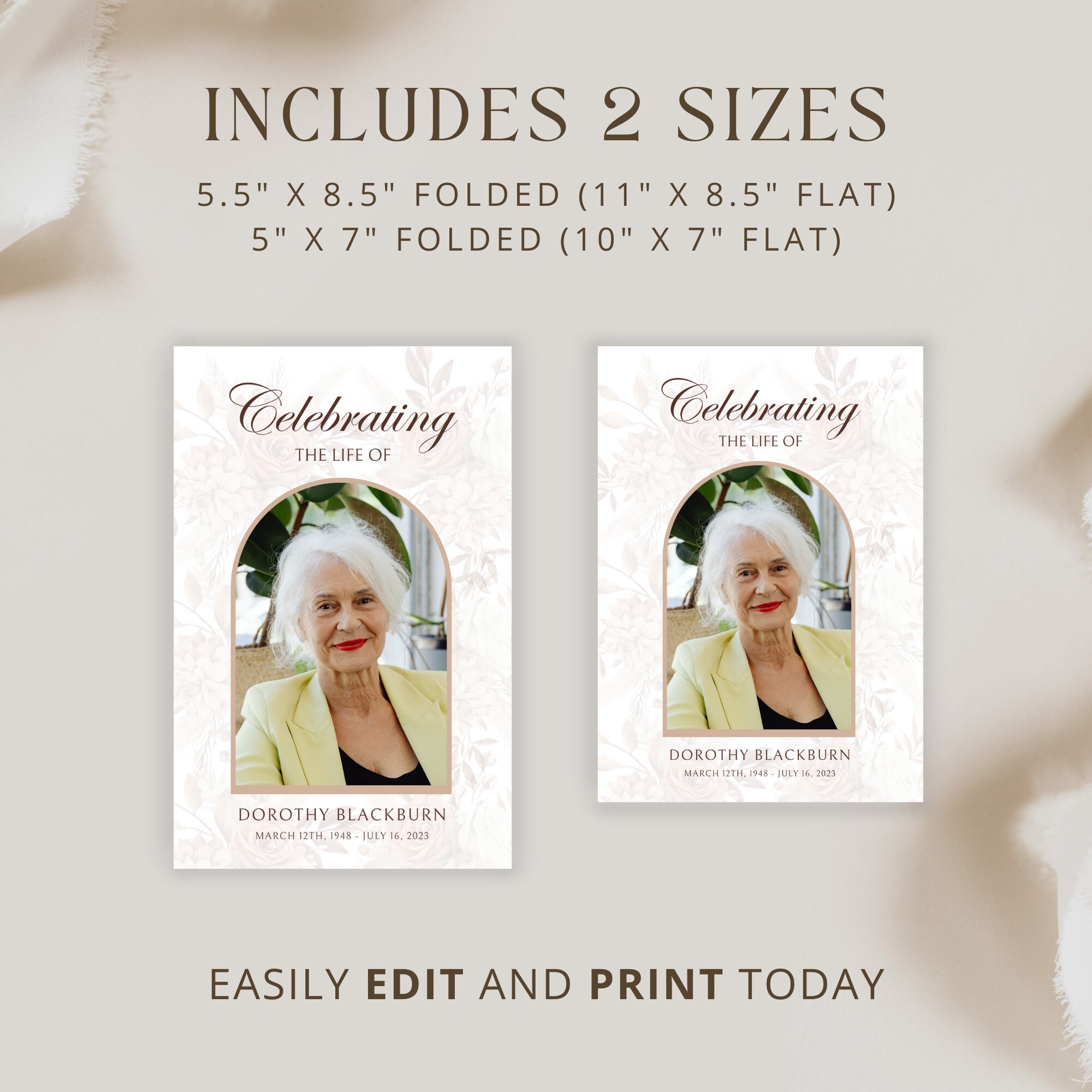 Women Funeral Program Template, Celebration of Life, Greenery Template ...