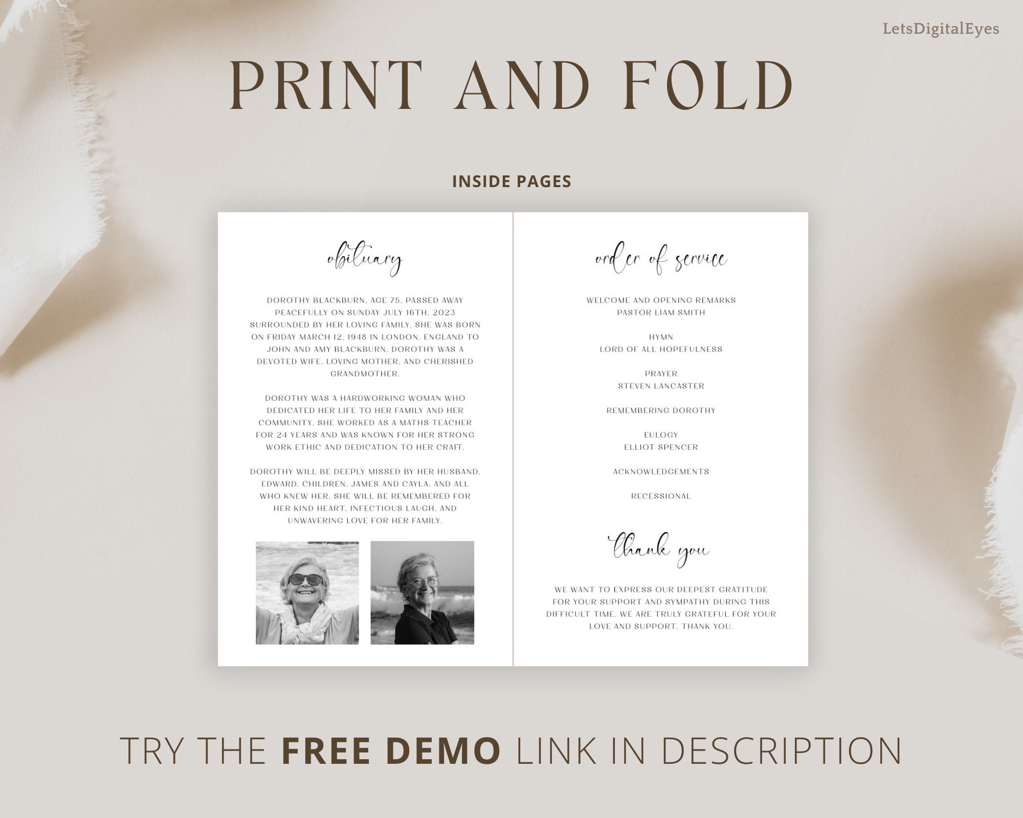 Minimal Funeral Program Template Simple Obituary Template for - Etsy UK