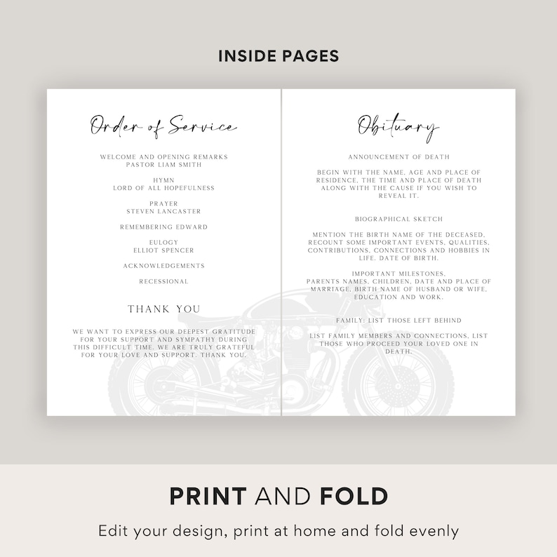 Motorcycle Funeral Program Template for Man, Folded Celebration of Life ... Motorcycle Funeral Program Template for Man, Folded Celebration of Life ...