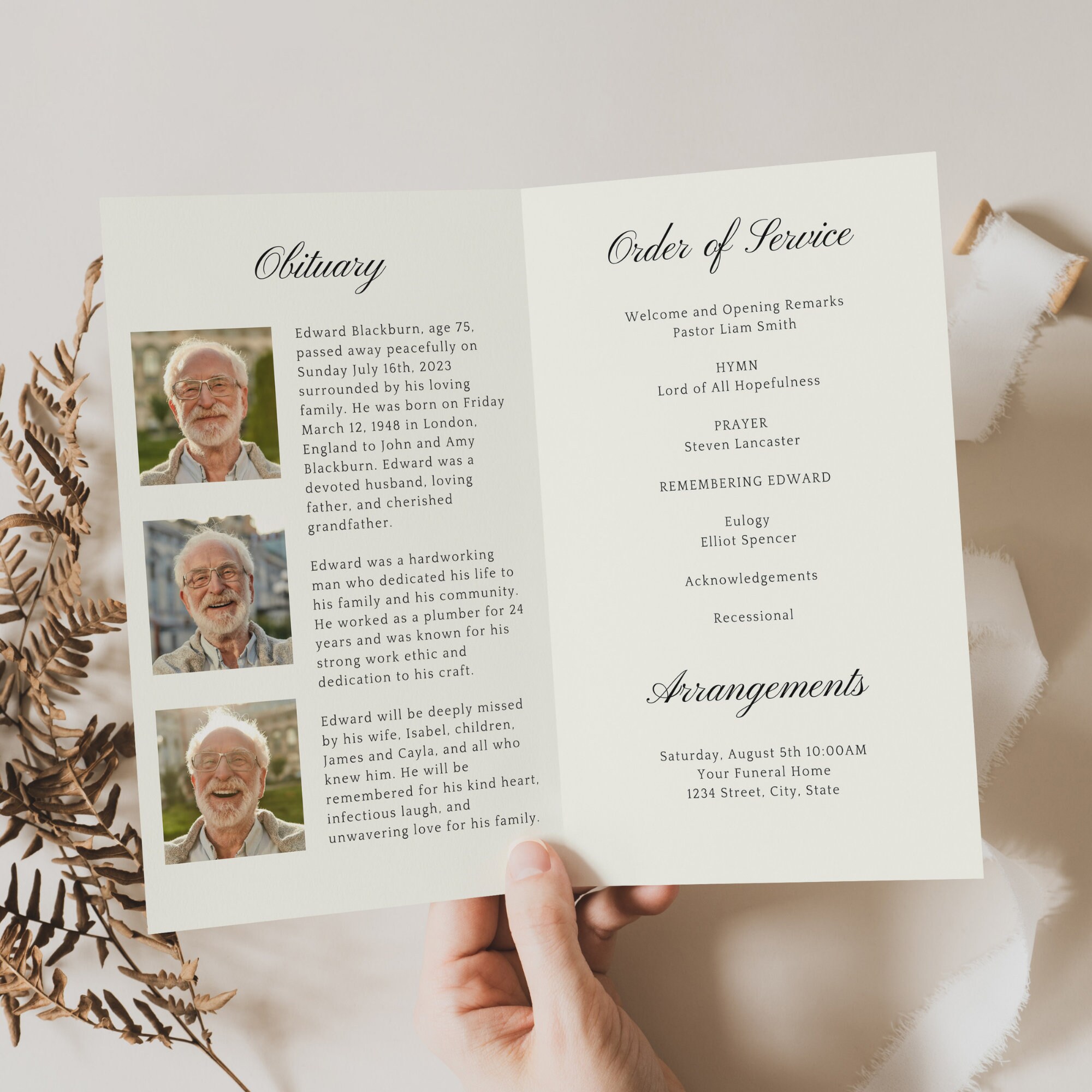 Modern Obituary Template, Funeral Program Template, Memorial Program ...