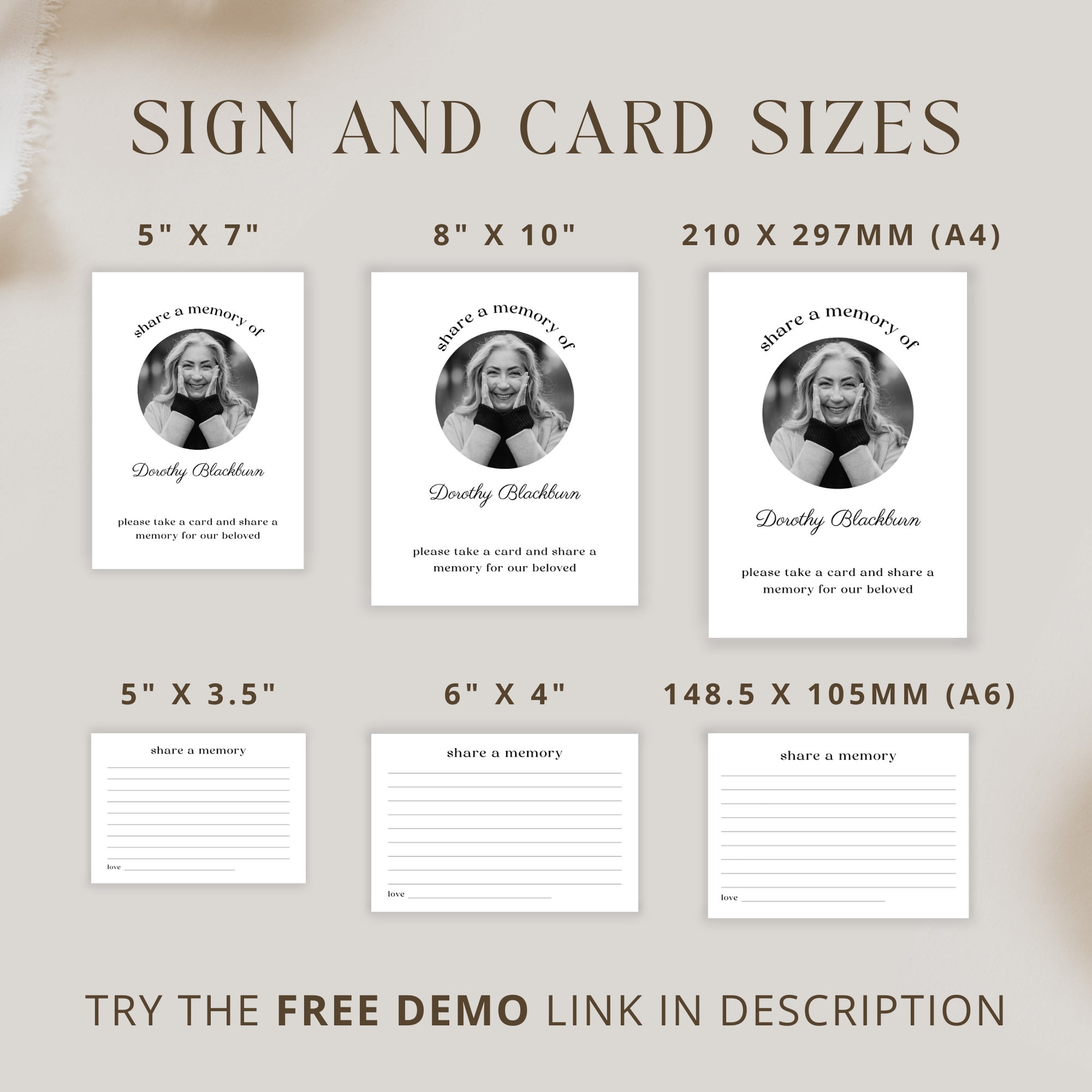 Minimal Share A Memory Sign Template, Printable Funeral Cards ...