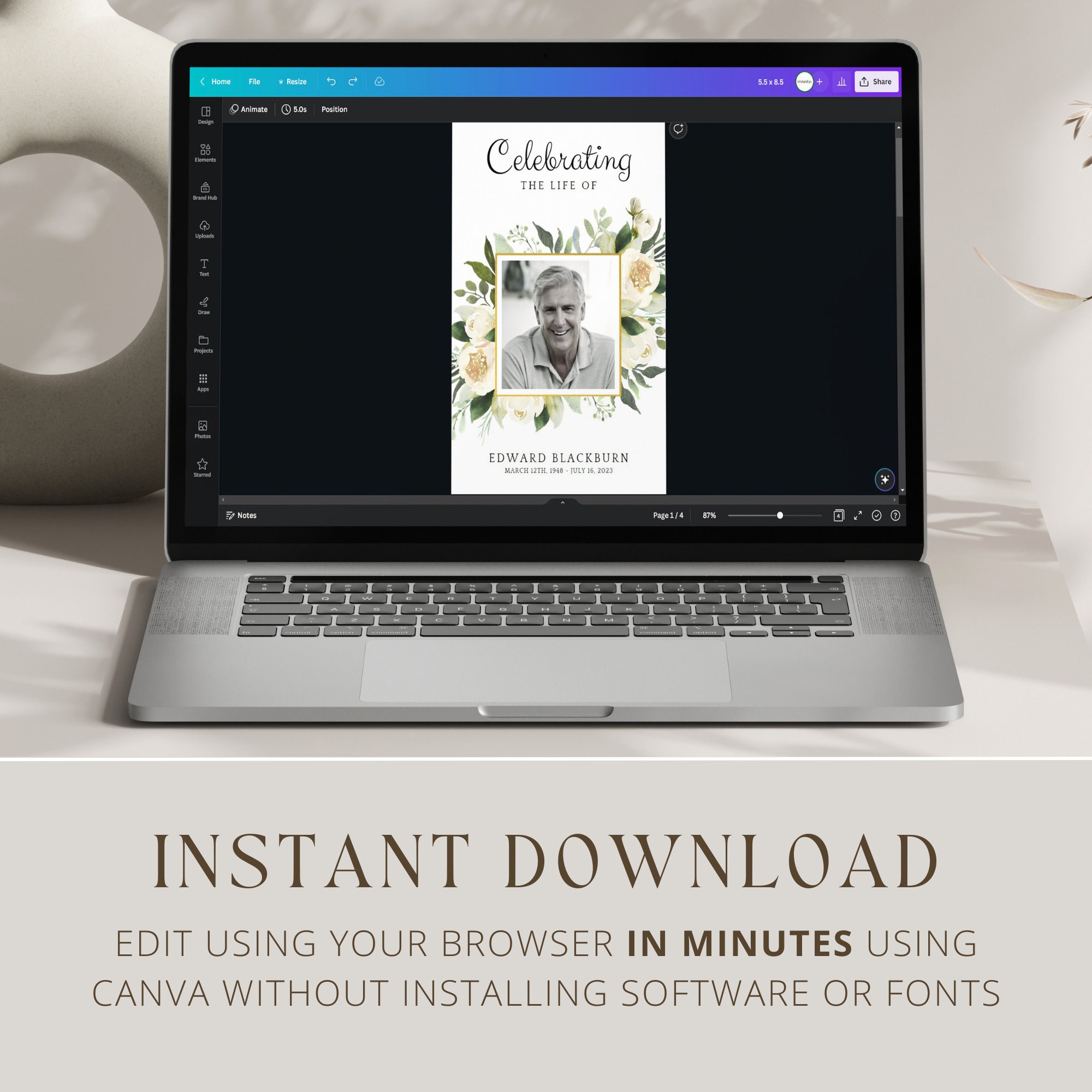 Floral Funeral Program Template for Man Order of Service Booklet ...
