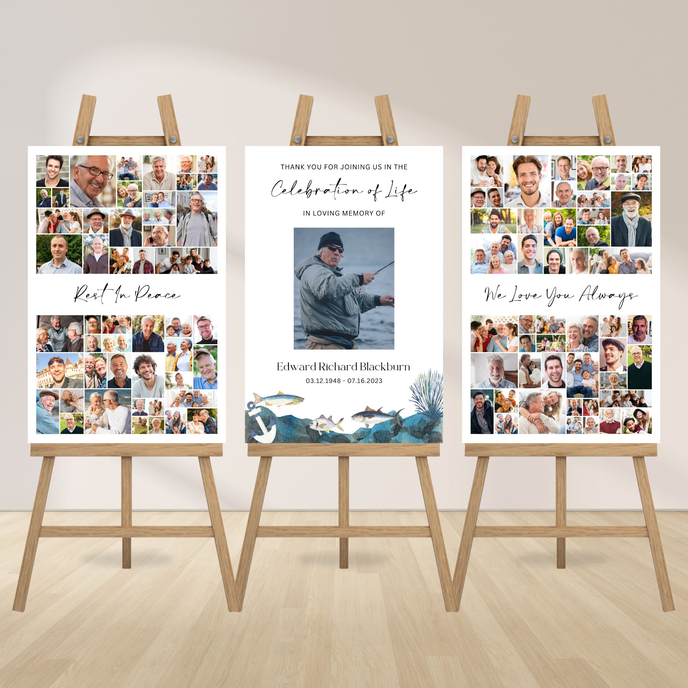 Fishing Funeral Bundle Set, Deep Blue Obituary Templates, Celebration ...