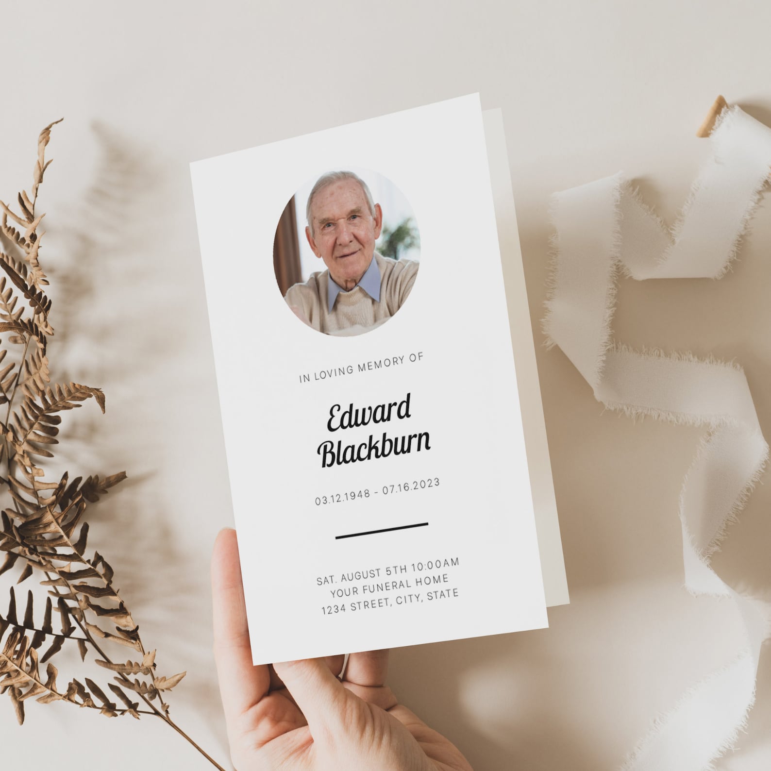 Basic Funeral Program Template Simple Memorial Service Minimalist ...