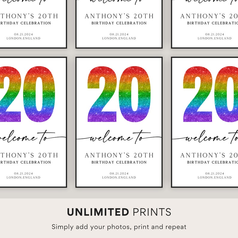 Rainbow 20th Birthday Poster, Welcome Sign Party Decor, Pride Birthday ...