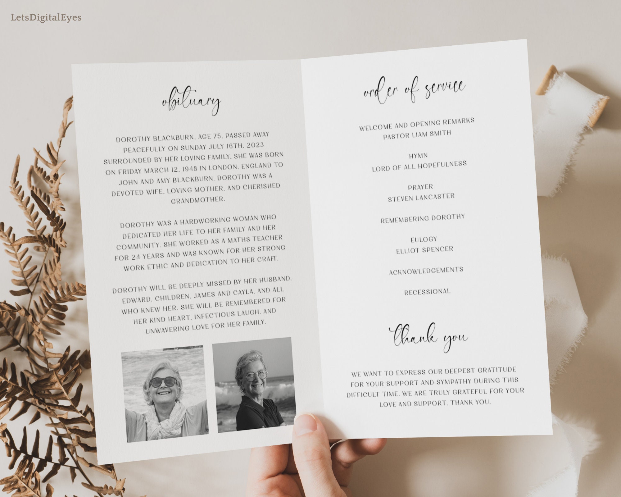 Minimal Funeral Program Template Simple Obituary Template for - Etsy UK