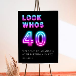 Neon 40th Birthday Party Welcome Sign, Neon Shine Birthday Poster, Any ...