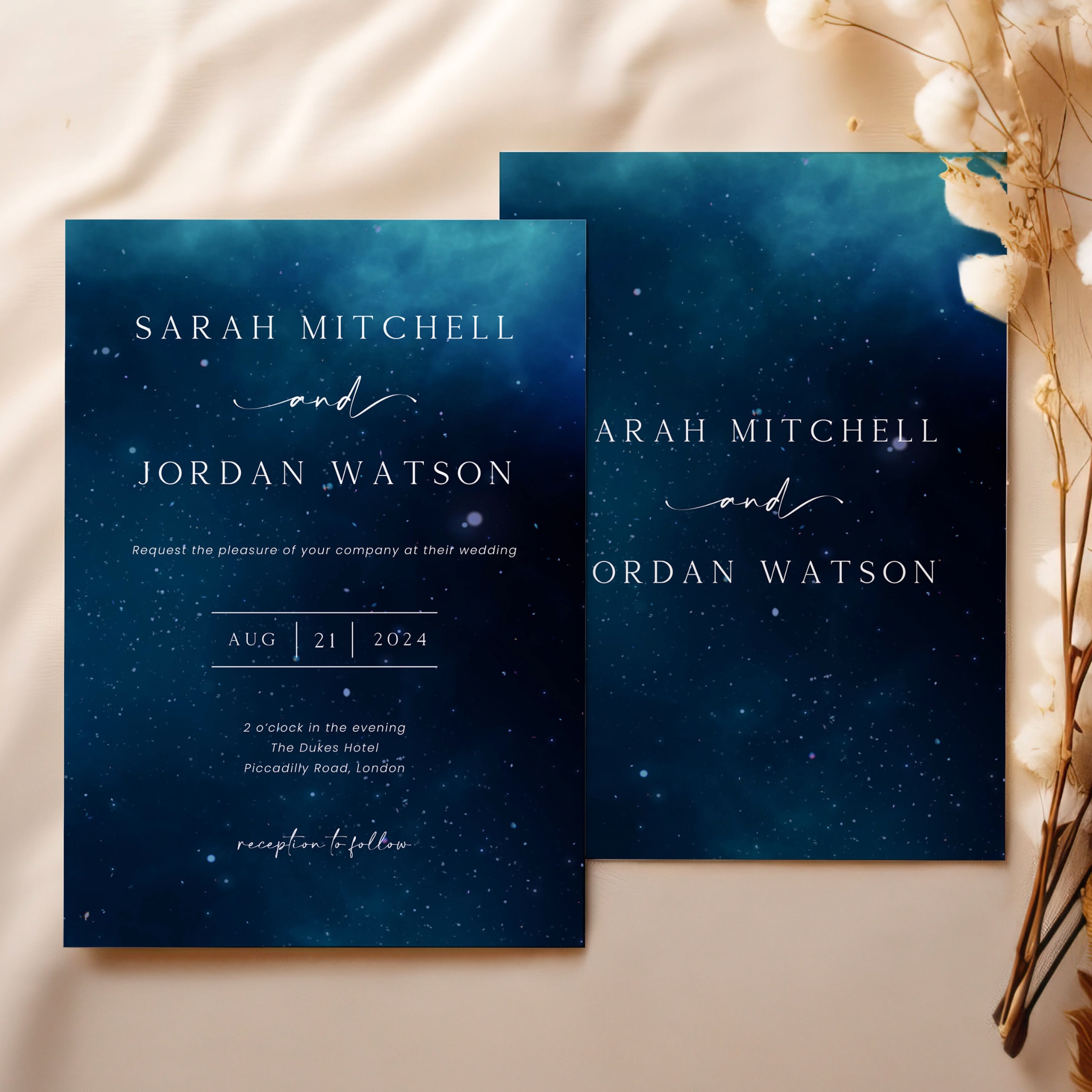 Celestial Wedding Invitation Template, Cosmic Themed Reception Cards, Bridal Moon Stationary ...