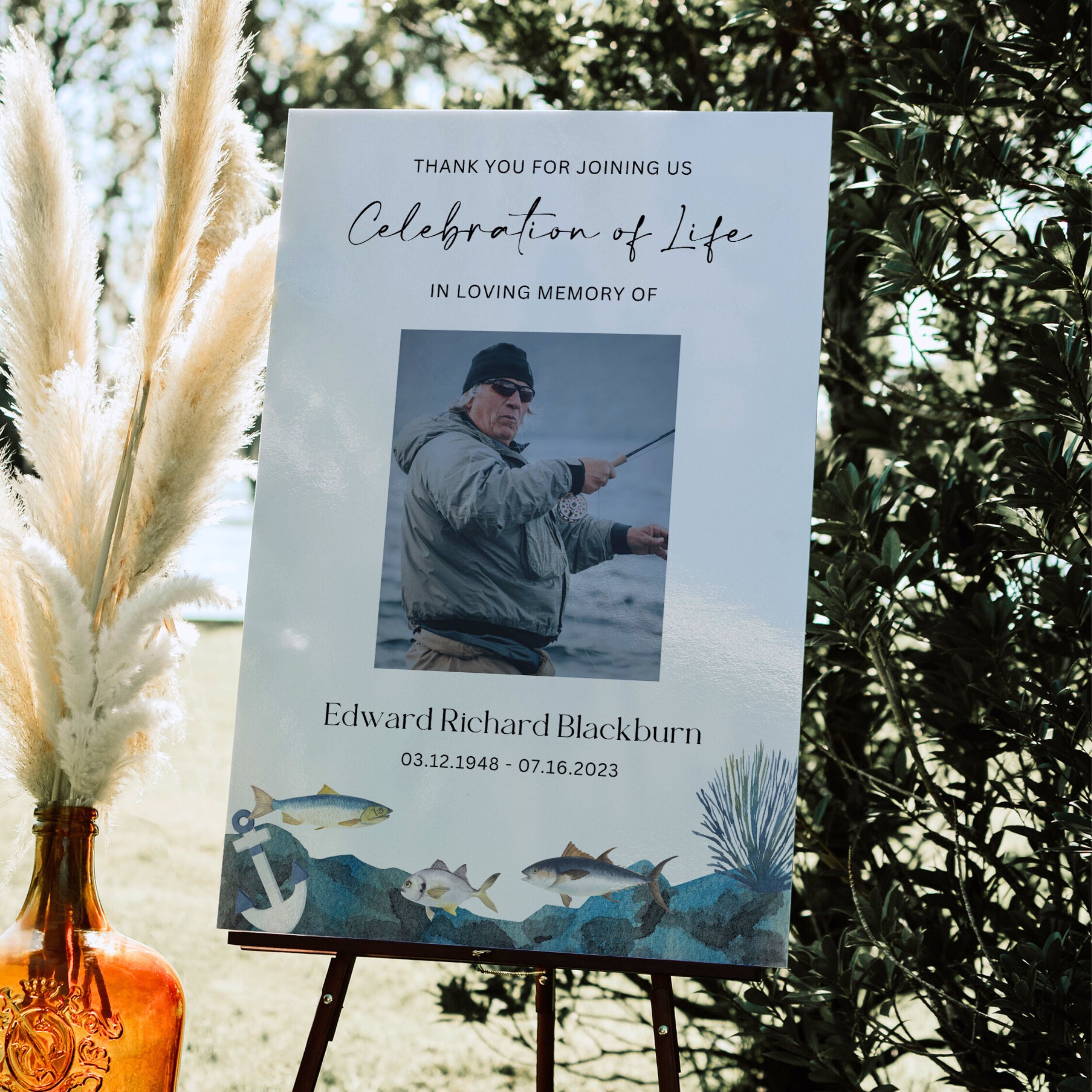 Fishing Funeral Poster for Man, Anglers Obituary Template, Gone Fishing ...