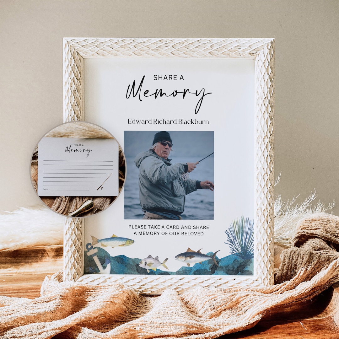 Fishing Funeral Share A Memory Sign and Card, Obituary Template for Man ...