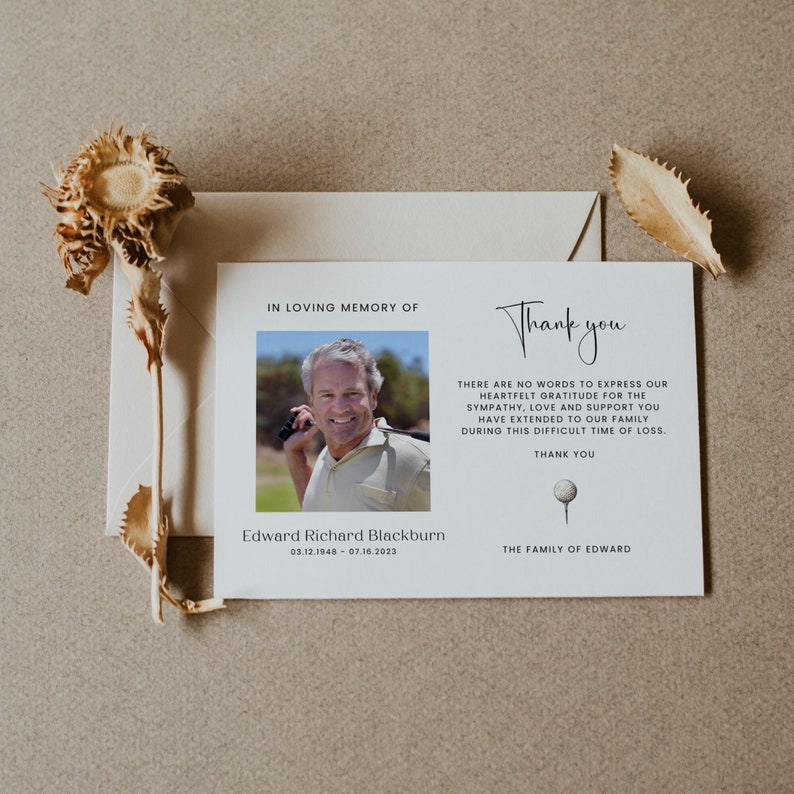 Golf Funeral Thank You Card Template, in Loving Memory, Obituary ...