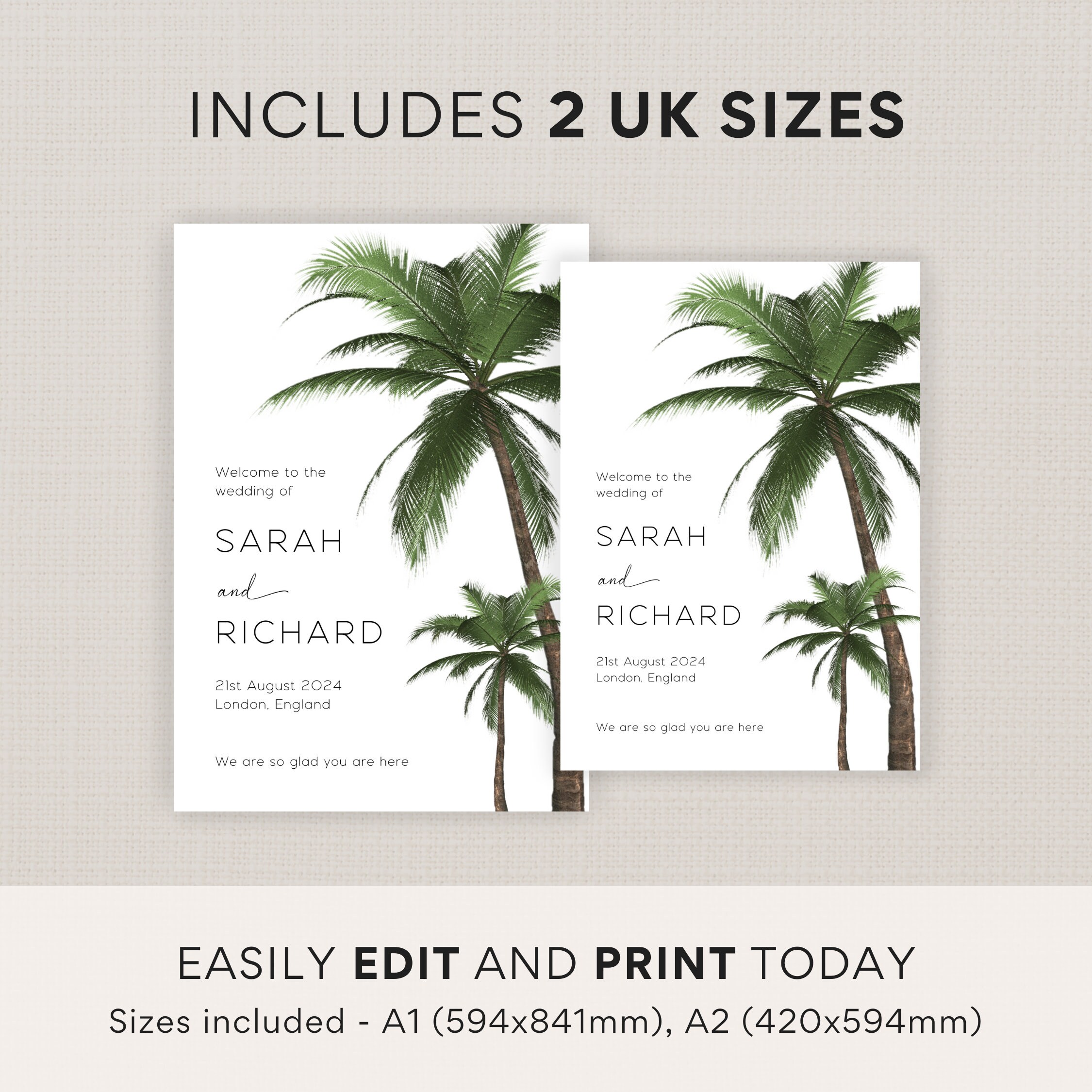 Tropical Wedding Welcome Sign, Palm Tree Ceremony Poster, Beach ...