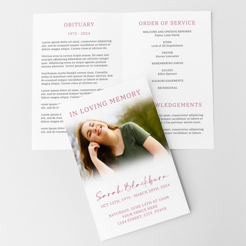 Editable Memorial Program, Printable Funeral Program, Order of Service ...