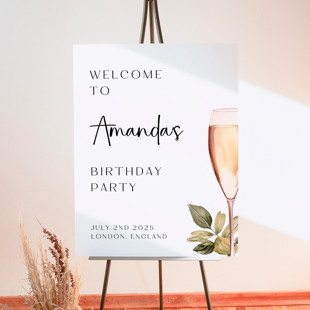 Champagne Welcome Sign for Birthday, Minimalist Reception Banner ...