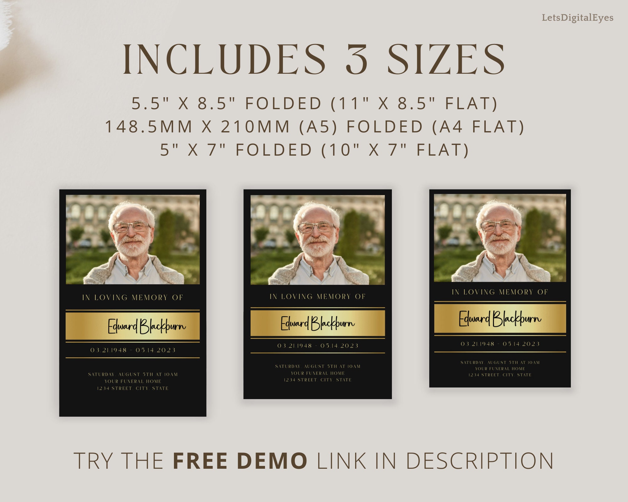 Luxury Funeral Program Template for Man Black Gold Obituary - Etsy