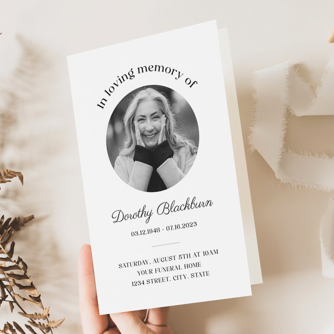 Minimalist Obituary Template for Women, Funeral Program Template ...