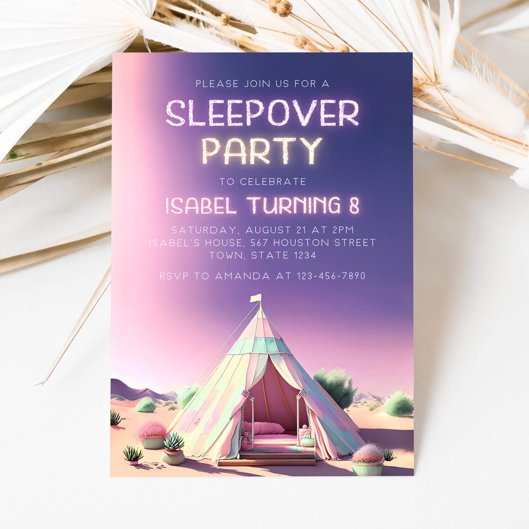 Sleepover Party Birthday Invitation Template, Girls Slumber Party ...