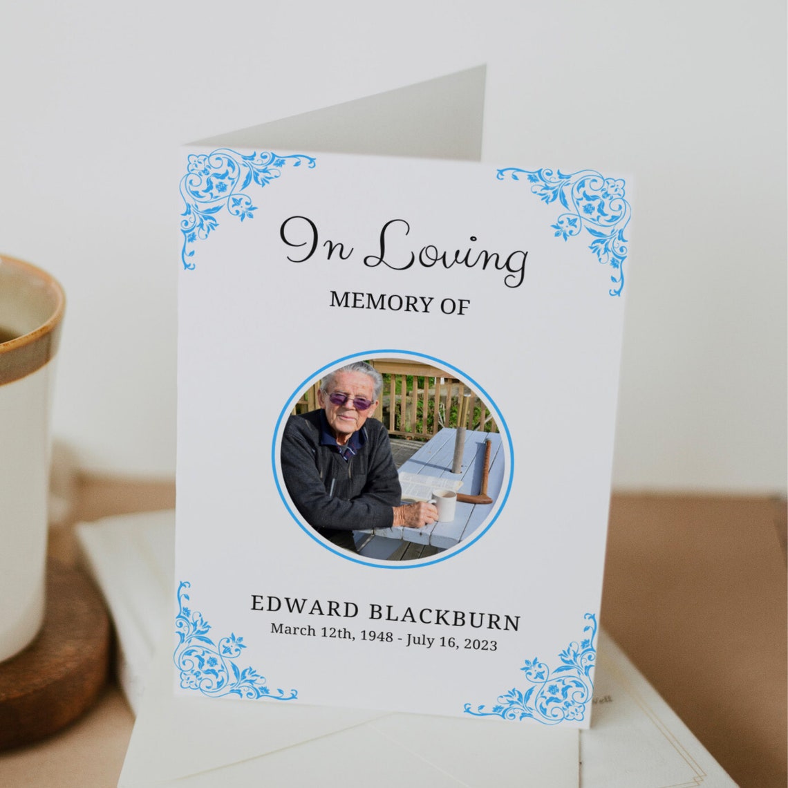 Sky Blue Funeral Program Template, Editable Obituary, Order of Service ...