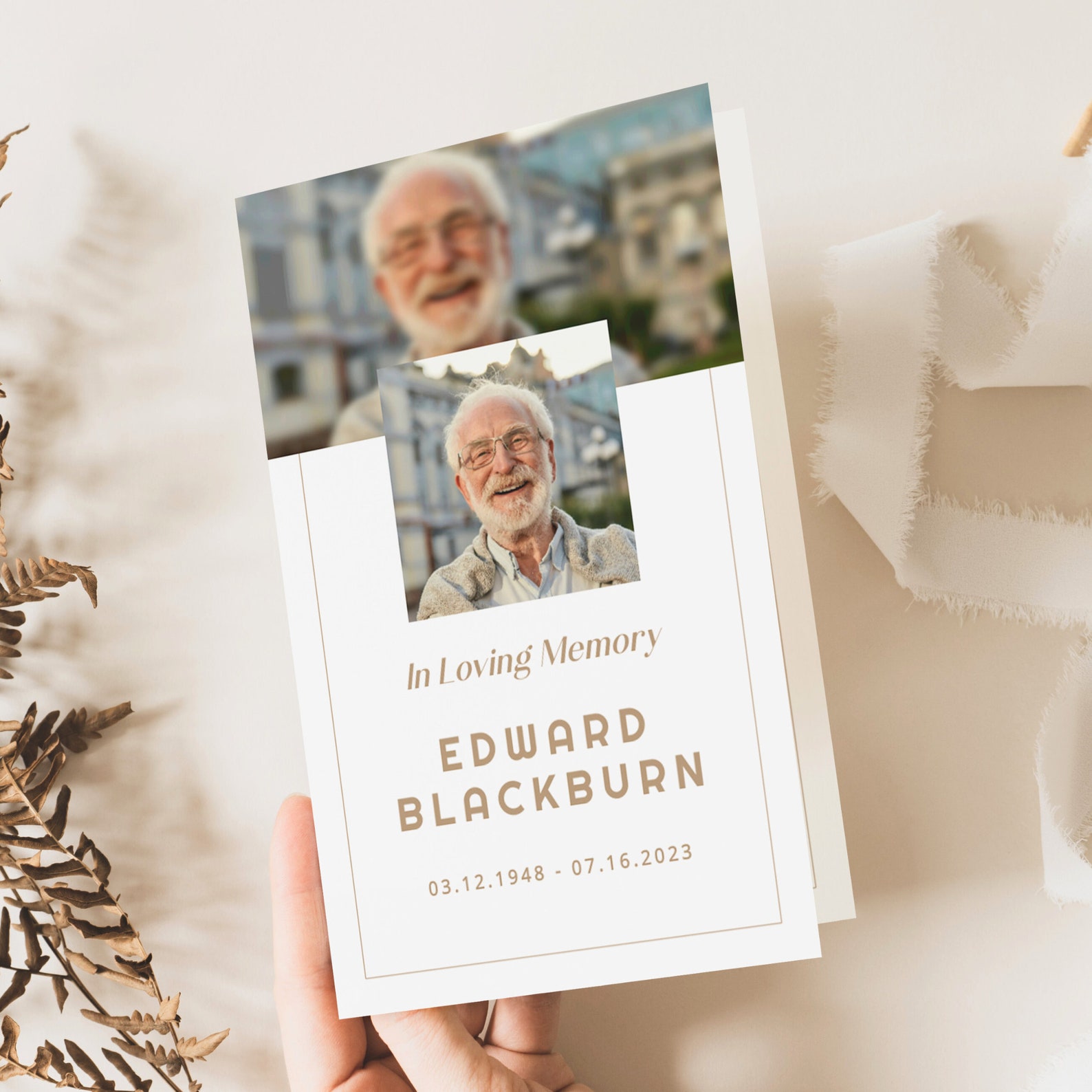 Bifold Funeral Program Template Editable Order of Service Memorial ...