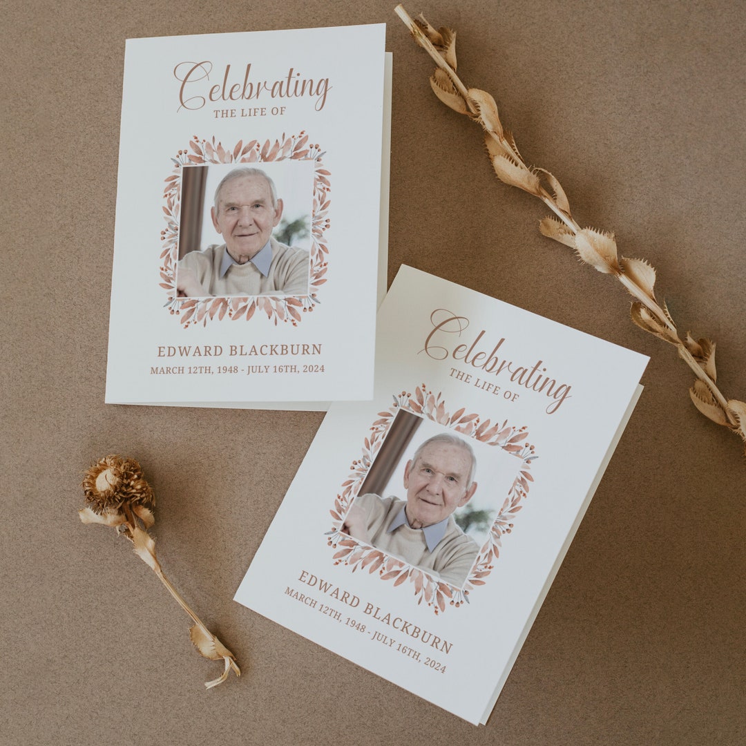 Rustic Funeral Program, Celebration of Life Memorial Booklet, Floral in ...