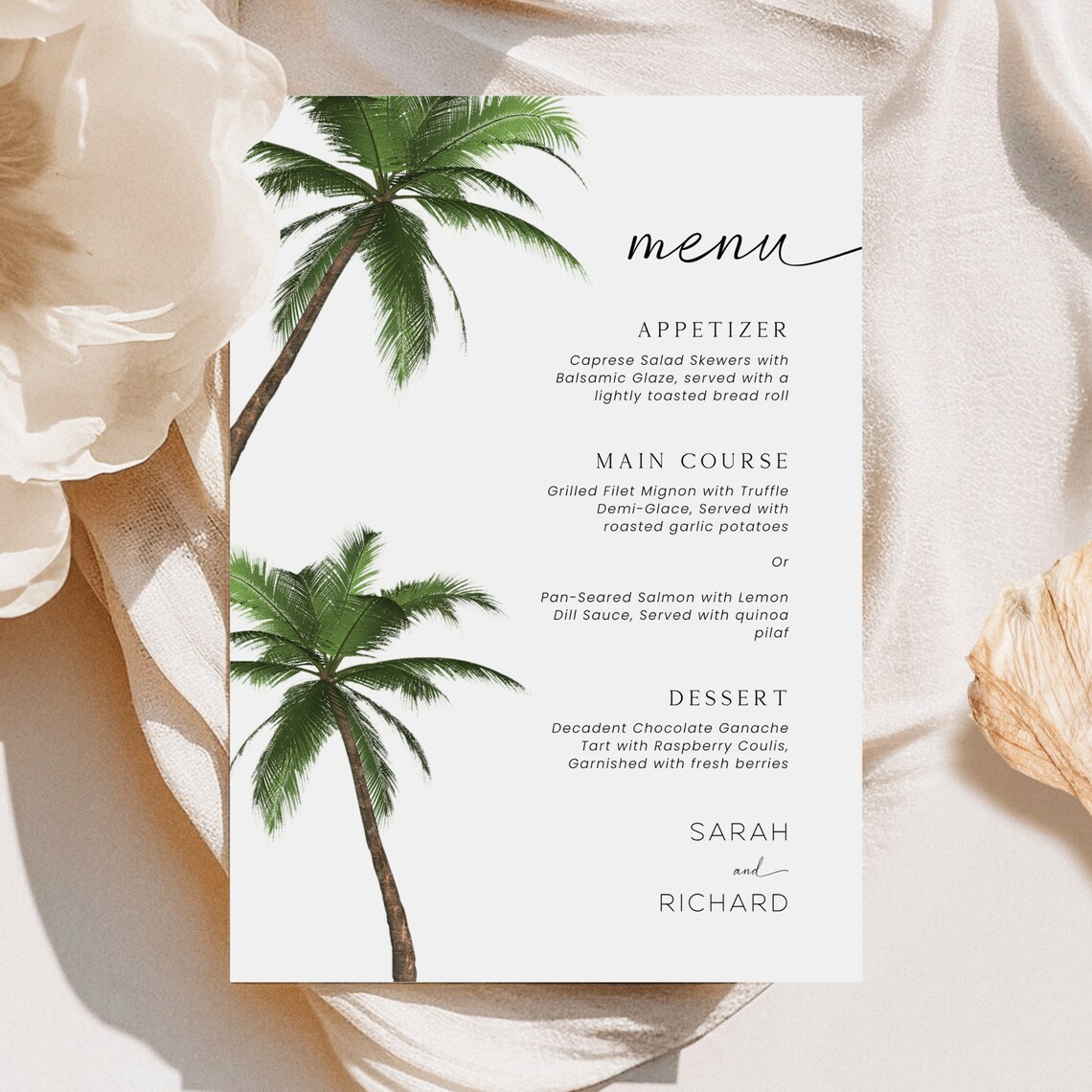 Tropical Wedding Menu Template, Palm Tree Dinner Cards, Destination ...