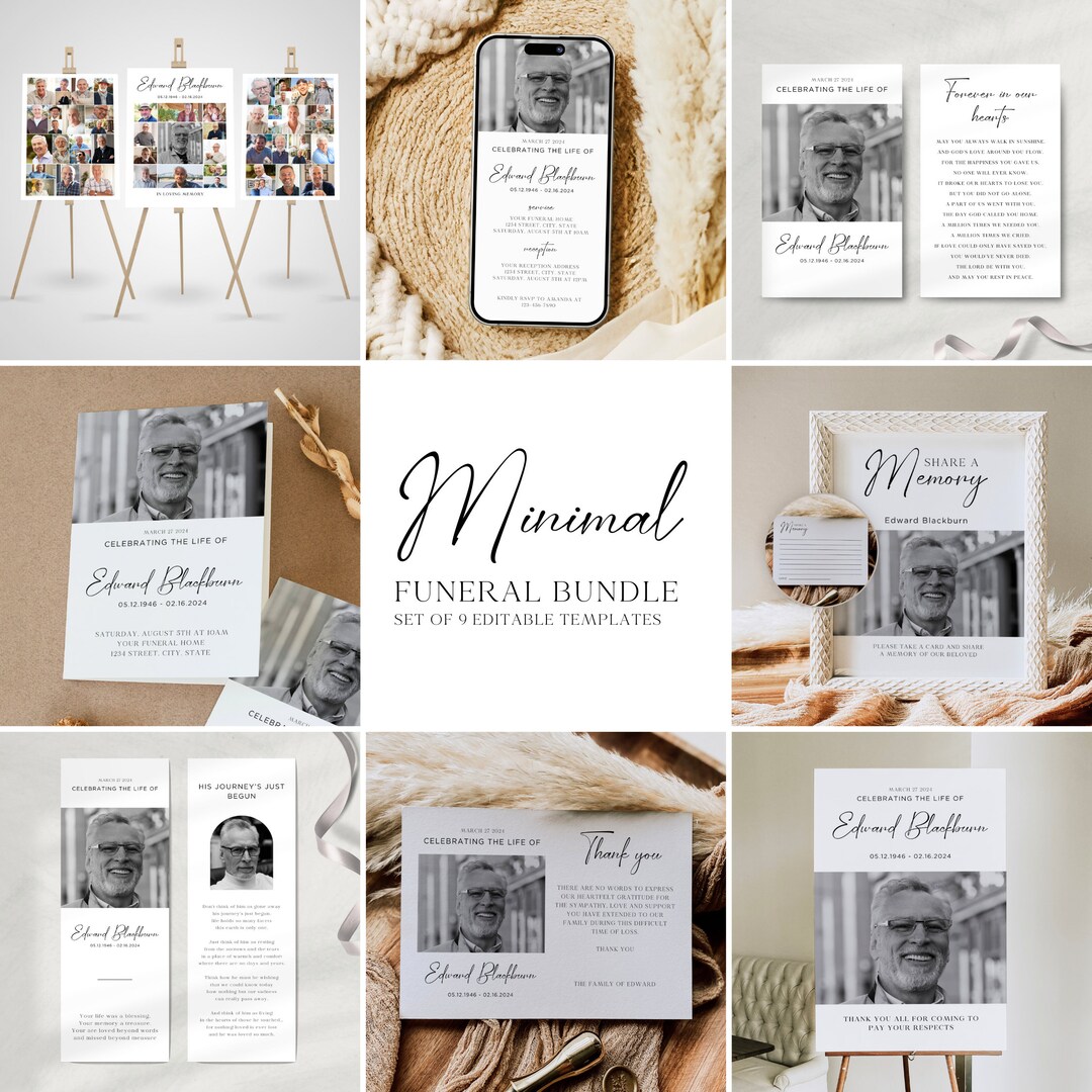 Minimal Funeral Bundle Set, Obituary Template, Celebration of Life ...