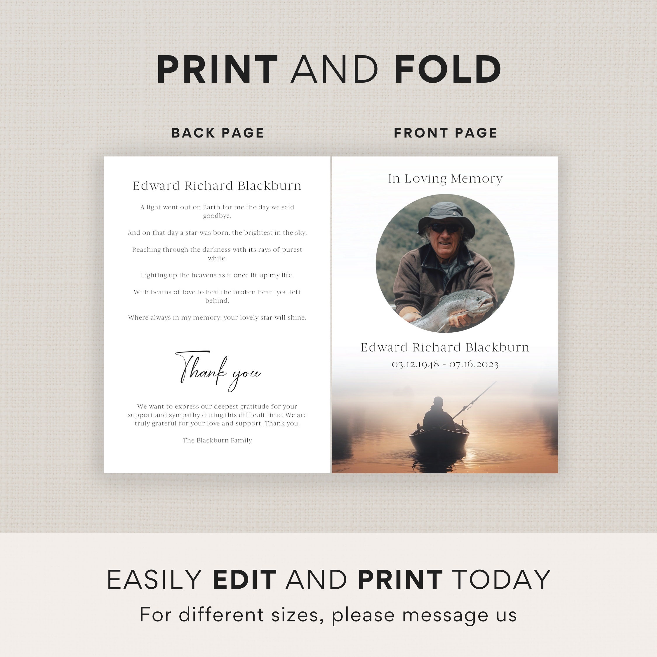 Fishing Funeral Program Template for Man, Anglers Memorial Service ...