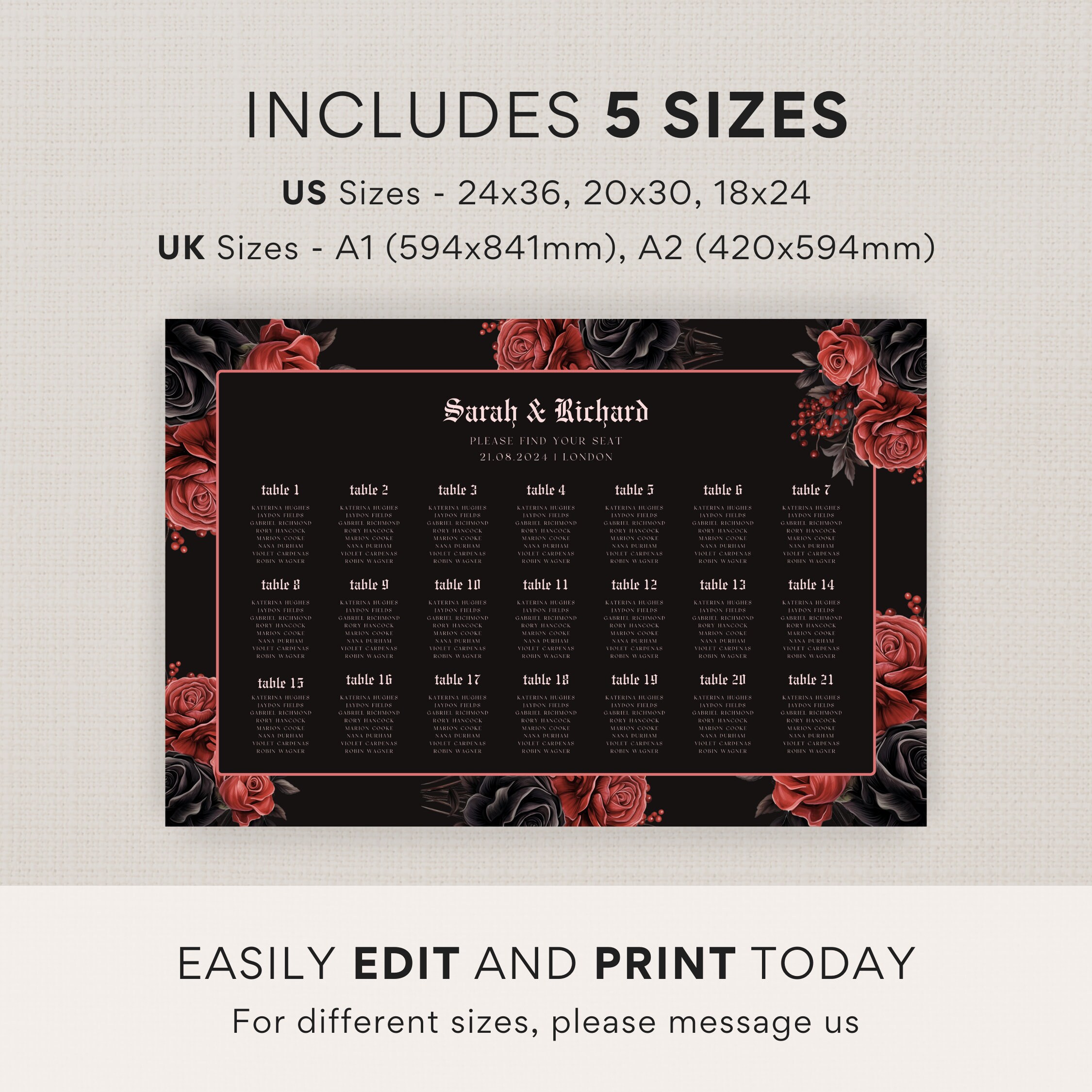 Medieval Wedding Seating Chart Template, Gothic Arrangement Board ...
