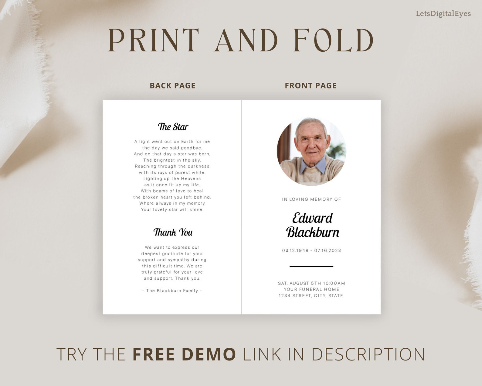 Basic Funeral Program Template Simple Memorial Service - Etsy UK